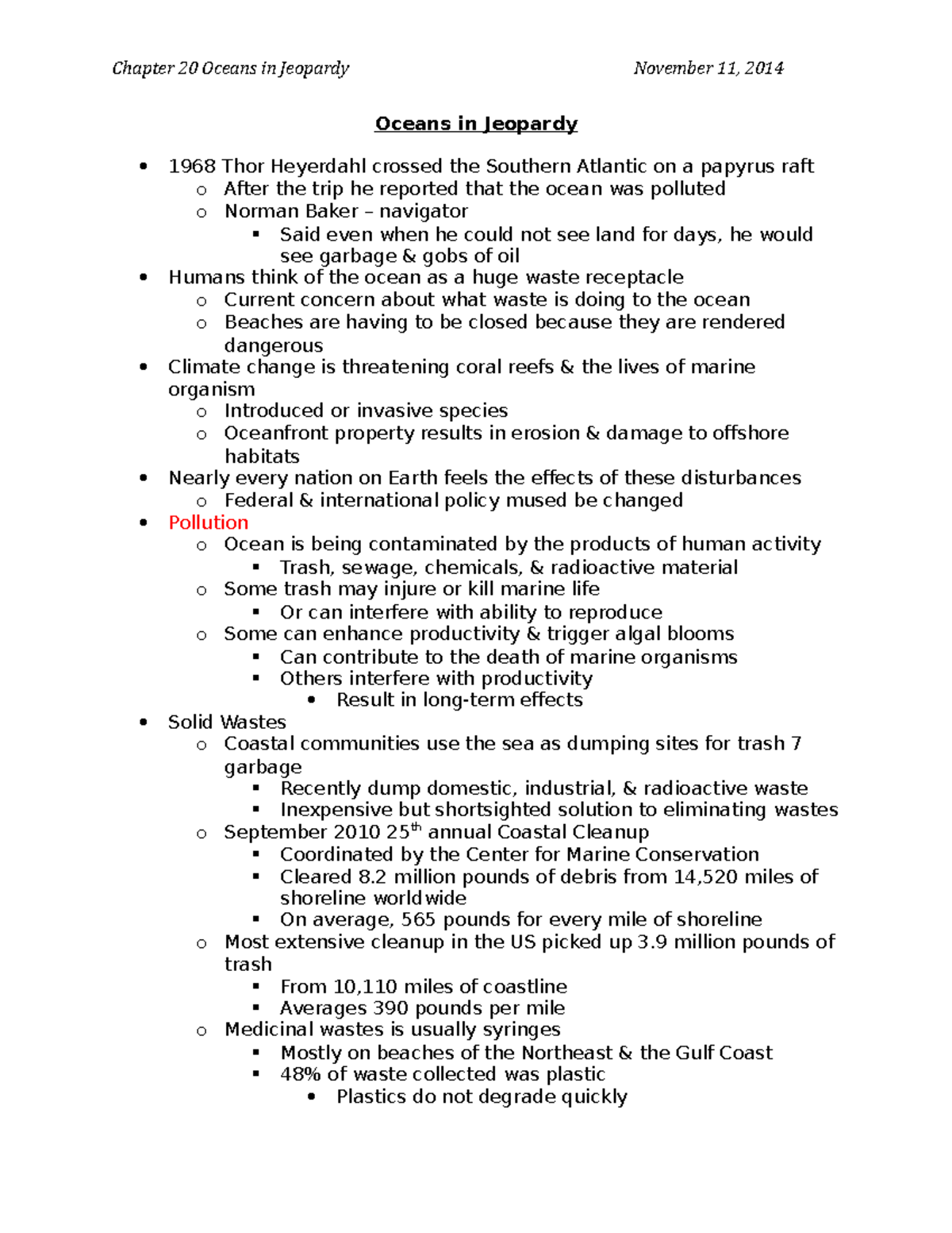 Ch 20 Oceans in Jeopardy - Studocu