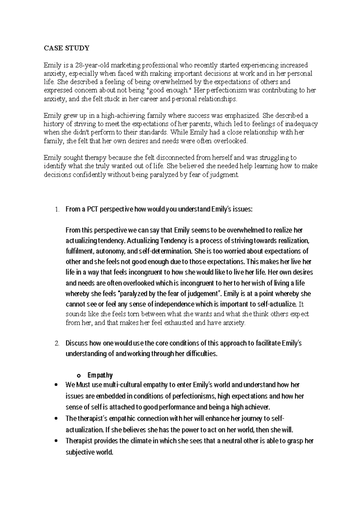 Person centered case - ...... - CASE STUDY Emily is a 28-year-old ...