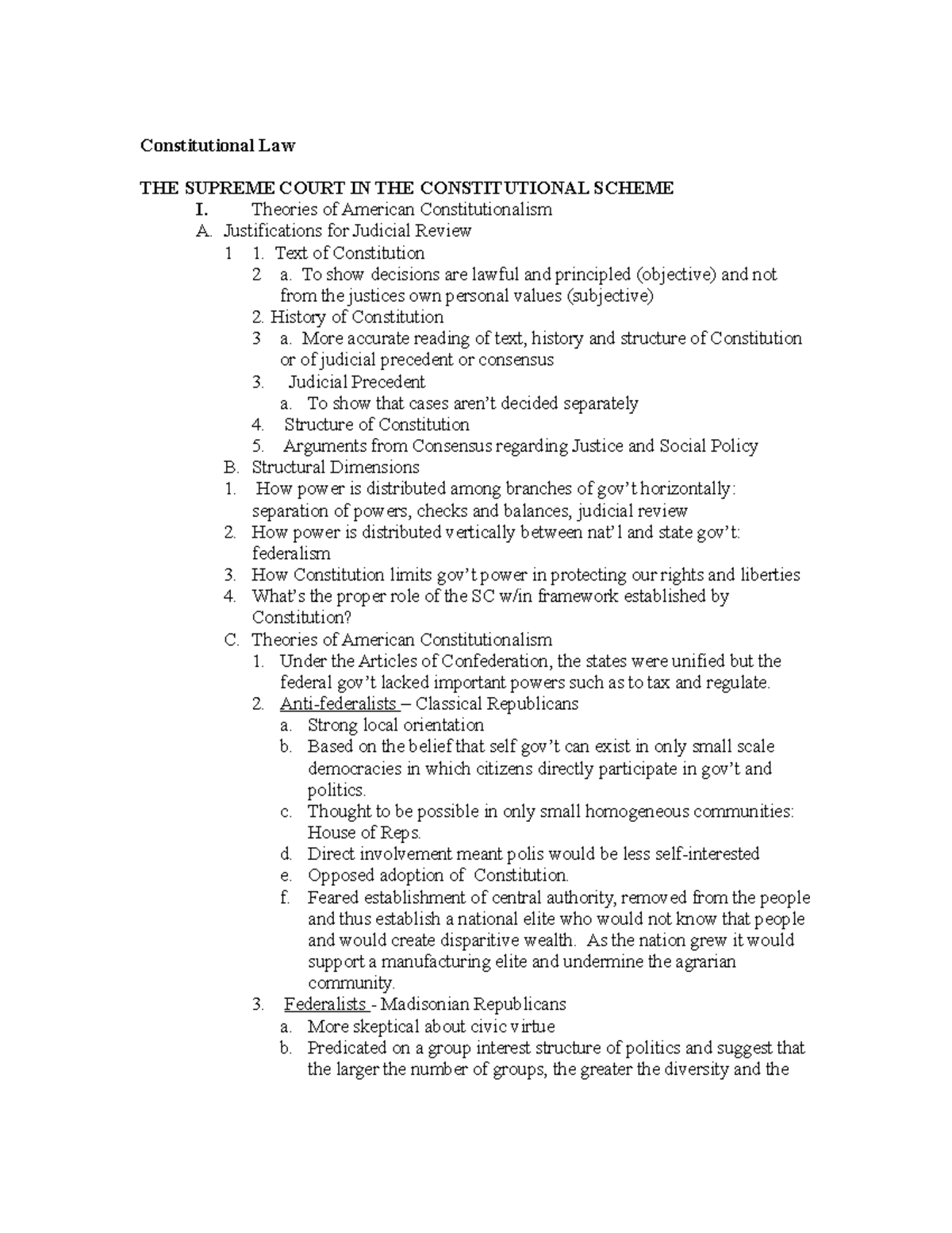 Constitutional Law Outline - 1 - Constitutional Law THE SUPREME COURT ...