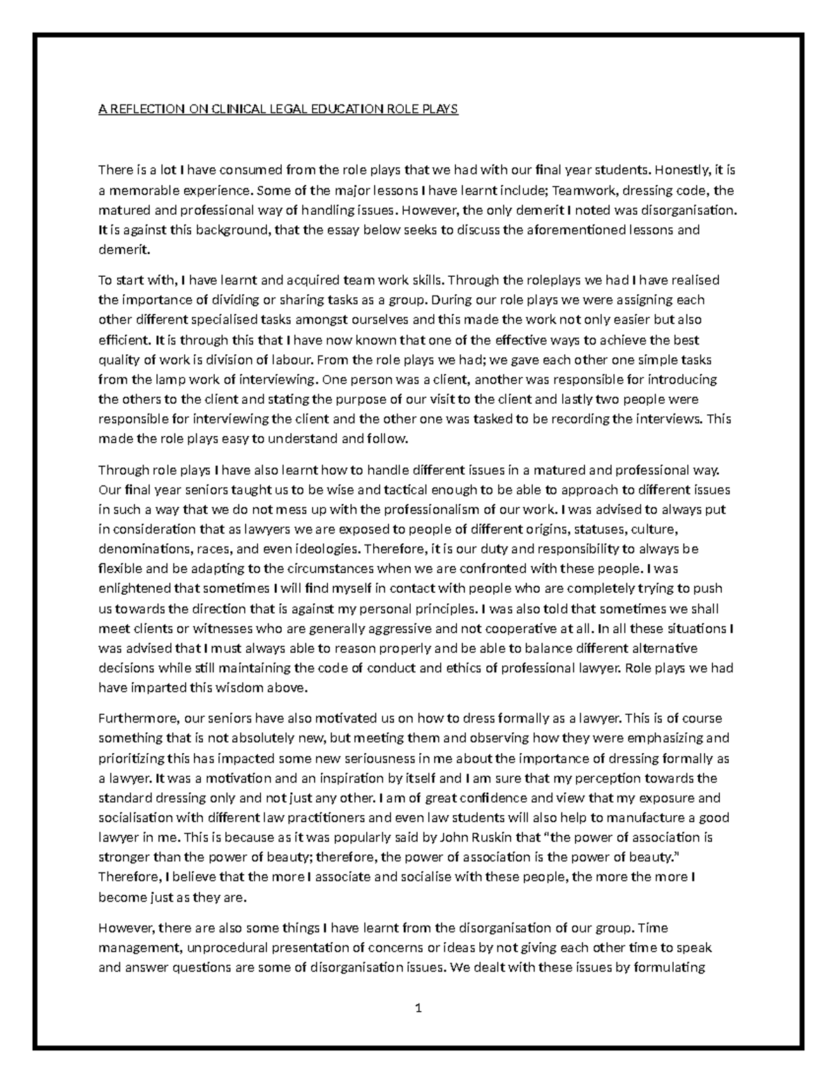 A Reflection ON Clinical Legal Education ROLE Plays - A REFLECTION ON ...