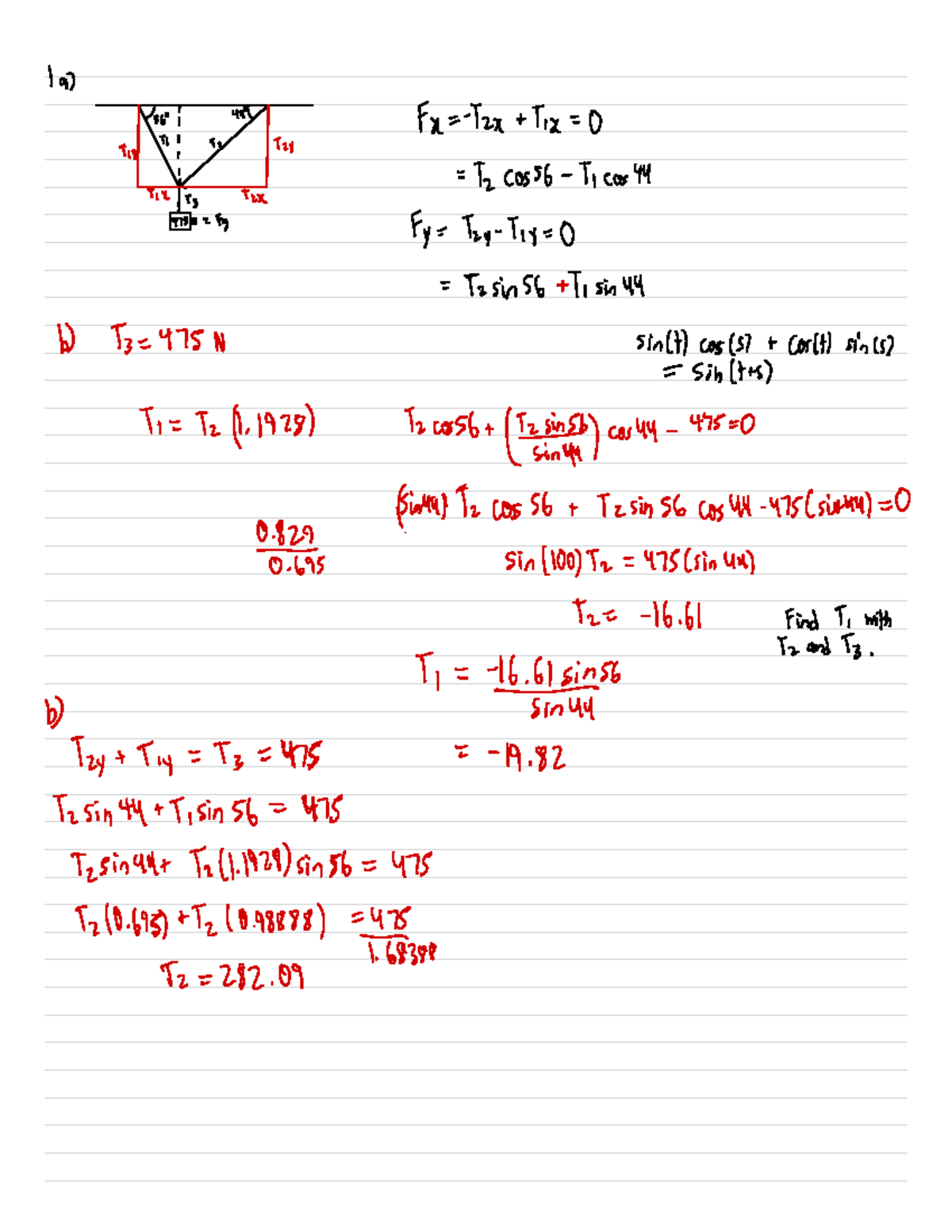 Midterm Study - Notes - (d) T T Sin Fu = -T2x + T, x = 0 I = T2 COS56 ...