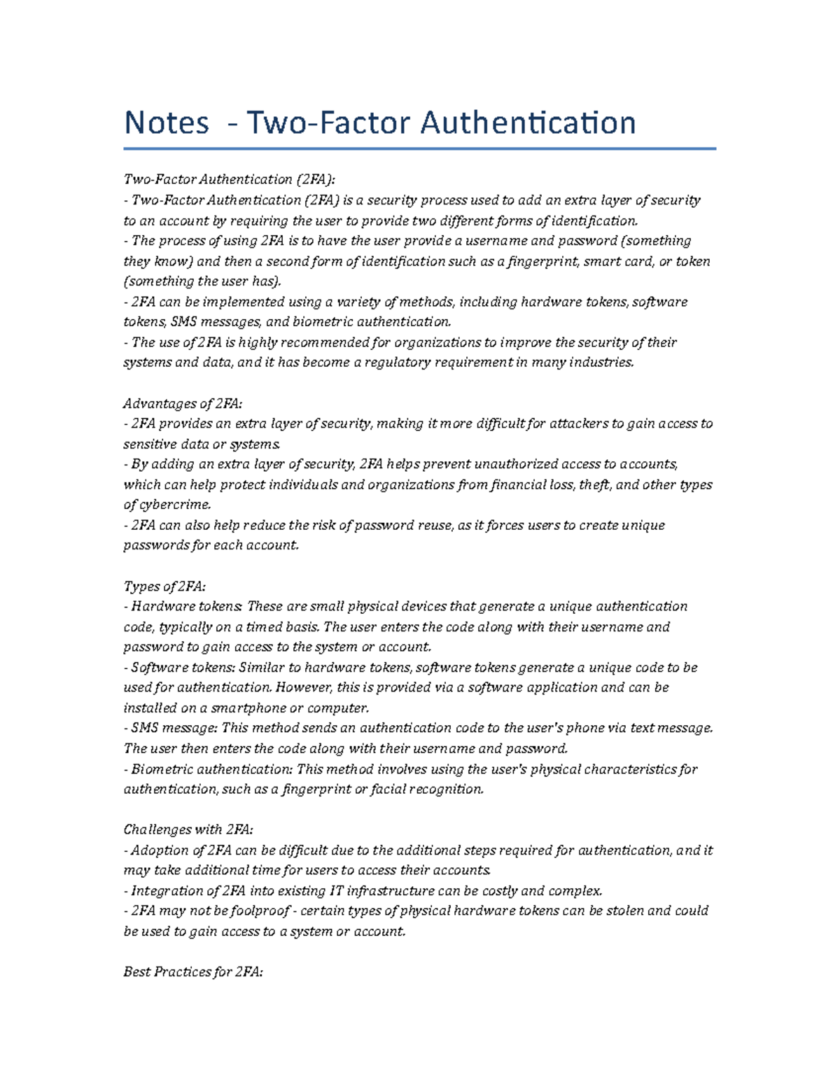 Lecture notes - Two-Factor Authentication - Notes - Two-Factor ...