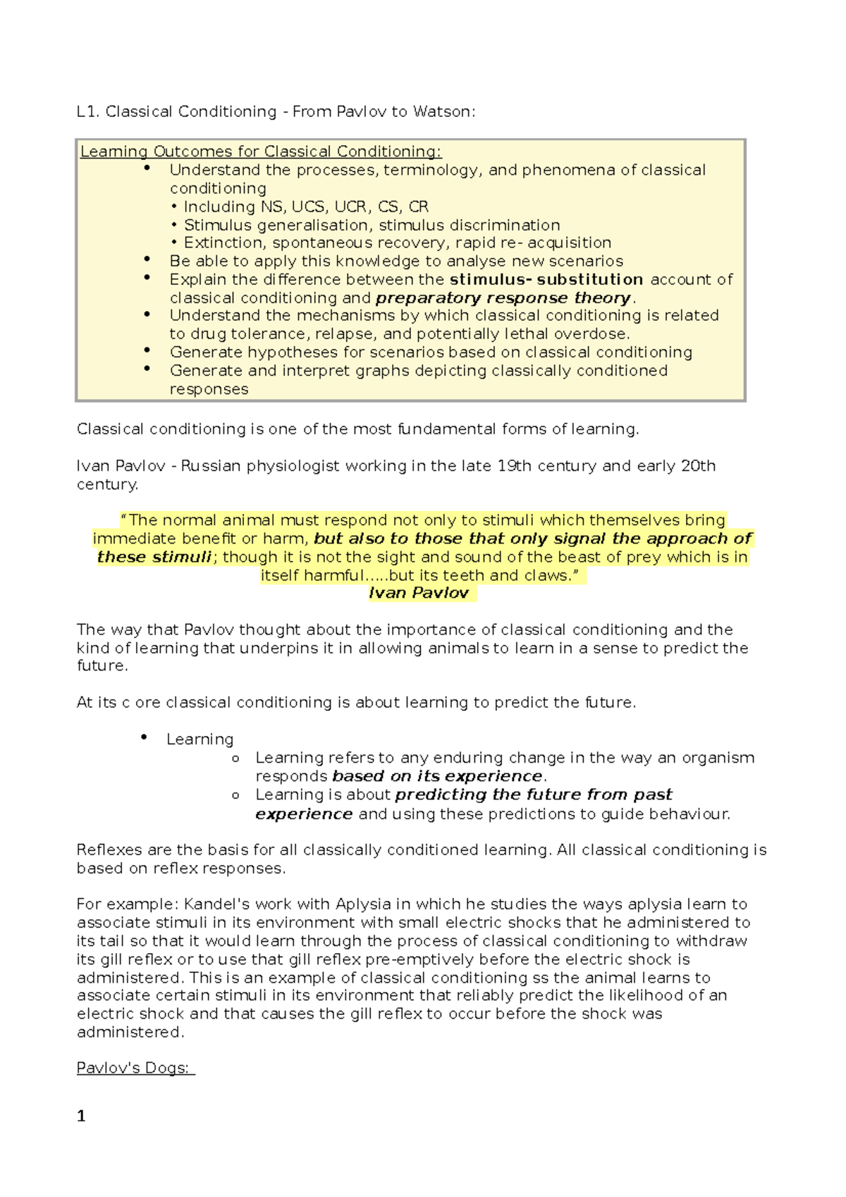 Classical & operant conditioning - L1. Classical Conditioning - From ...