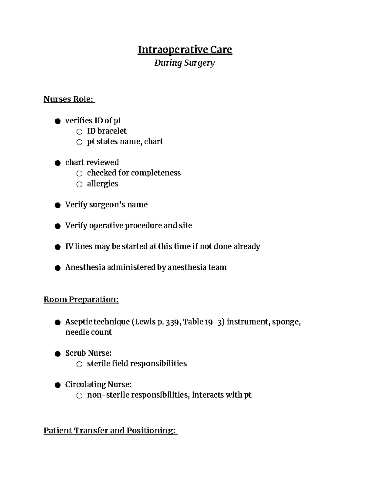 Intraopertive Care - Intraoperative Care During Surgery Nurses Role ...