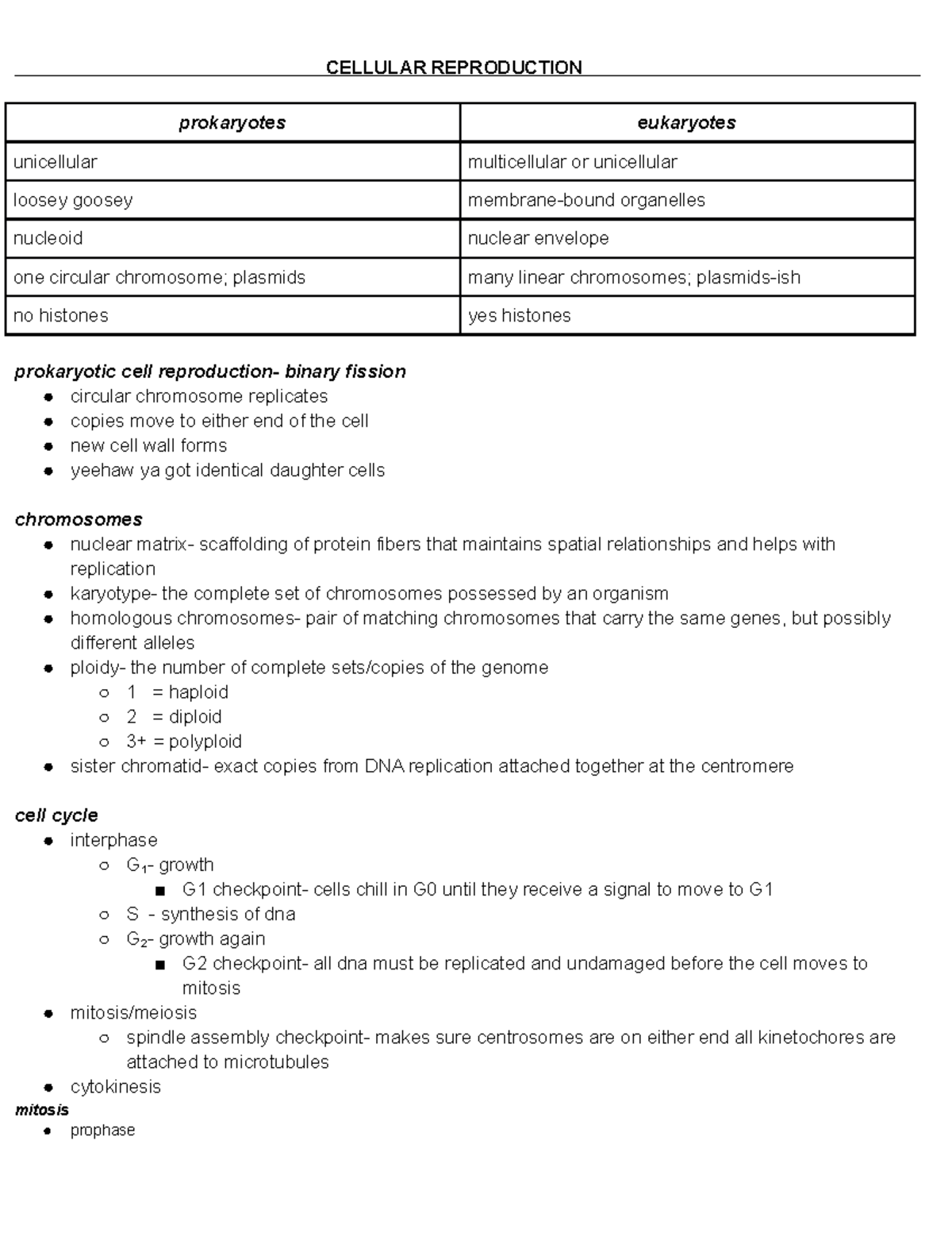 unit 2 notes- genetics - CELLULAR REPRODUCTION prokaryotes . eukaryotes ...