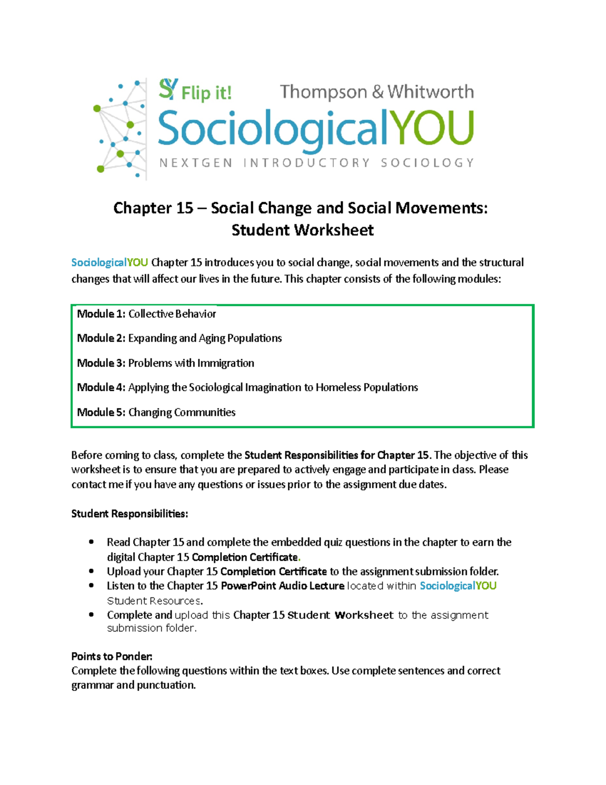 Chapter 15 Student Worksheet - Chapter 15 – Social Change and Social ...