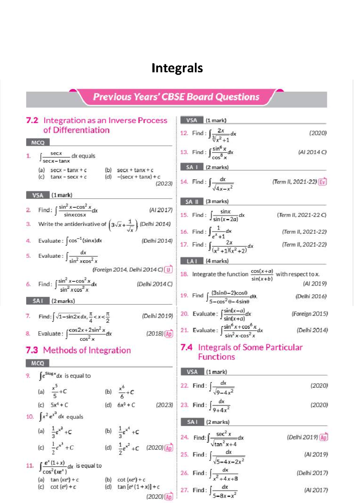 12 Integral PYQ - Advanced Calculus and complex analysis - Studocu