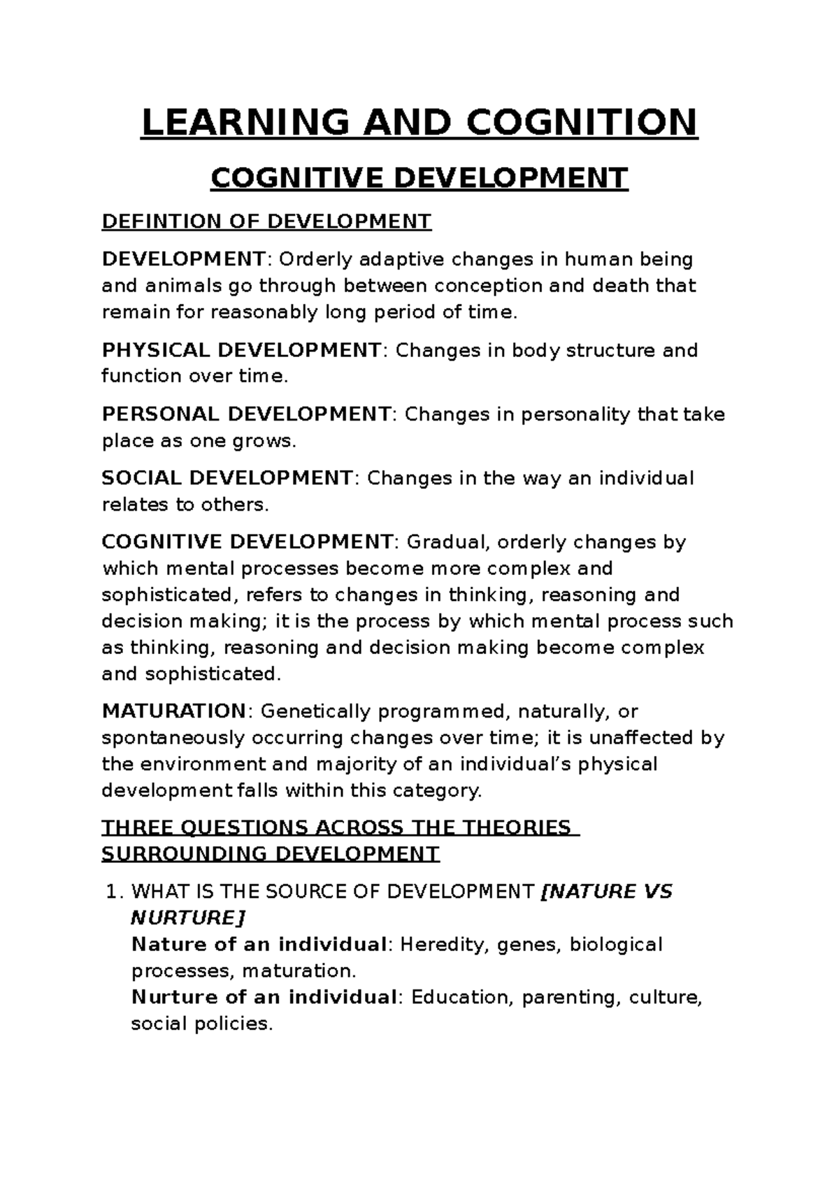 Learning AND Cognition - LEARNING AND COGNITION COGNITIVE DEVELOPMENT ...