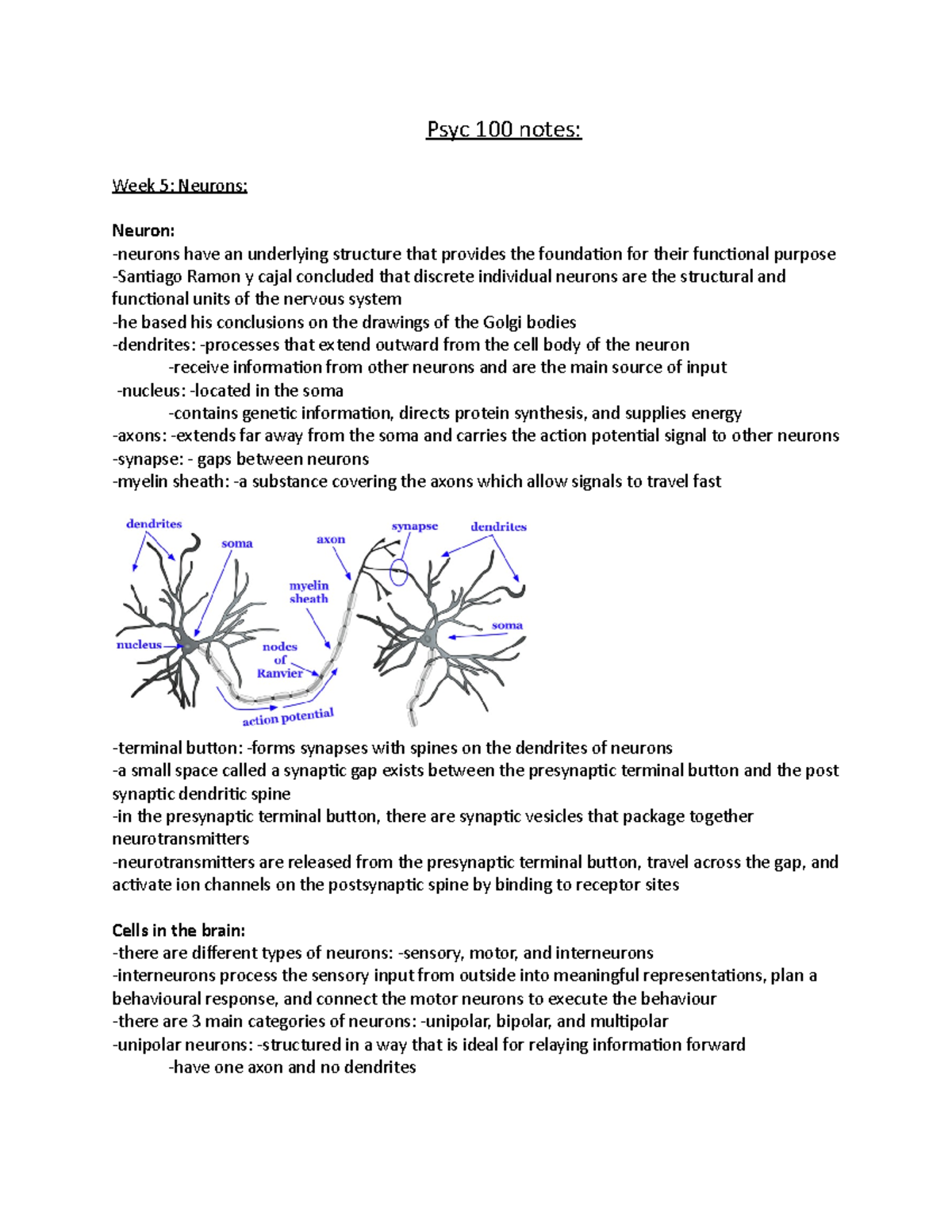 Psyc 100 notes - Summary Introduction to psychology - Psyc 100 notes ...