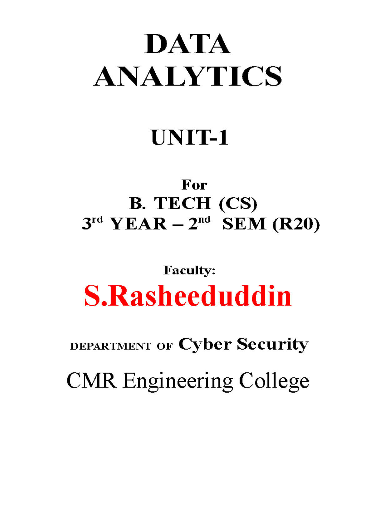 U3 - data visualization - DATA ANALYTICS UNIT- For B. TECH (CS) 3 rd YEAR – 2 nd SEM (R20 ...
