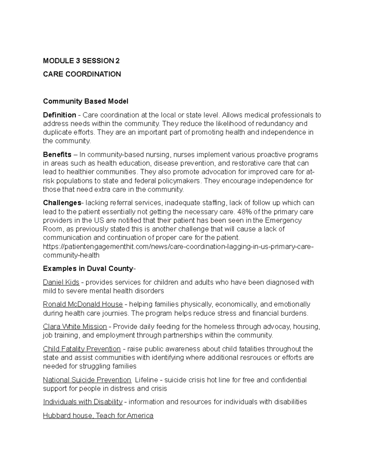 Module 3 Group Work SP21 1110 - MODULE 3 SESSION 2 CARE COORDINATION ...