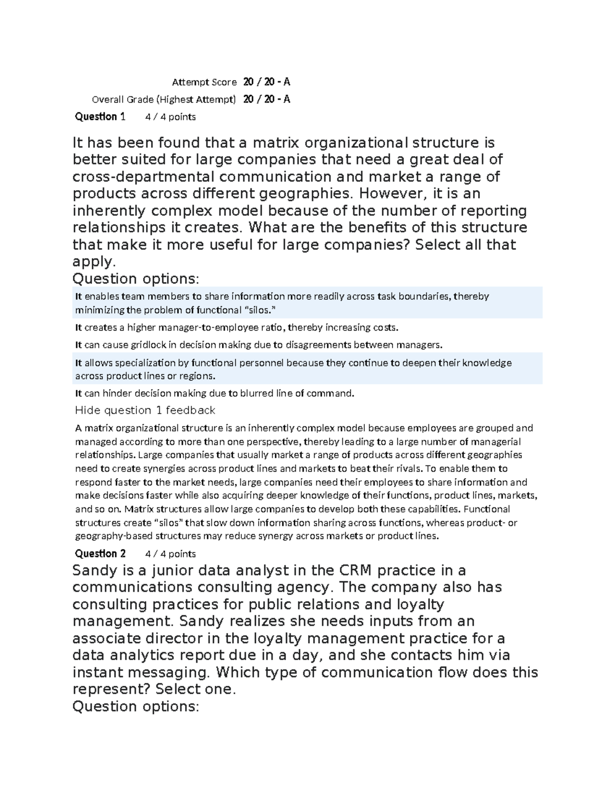 DAT 205 Module 2 Quiz - 2 - Work - Attempt Score 20 / 20 - A Overall ...