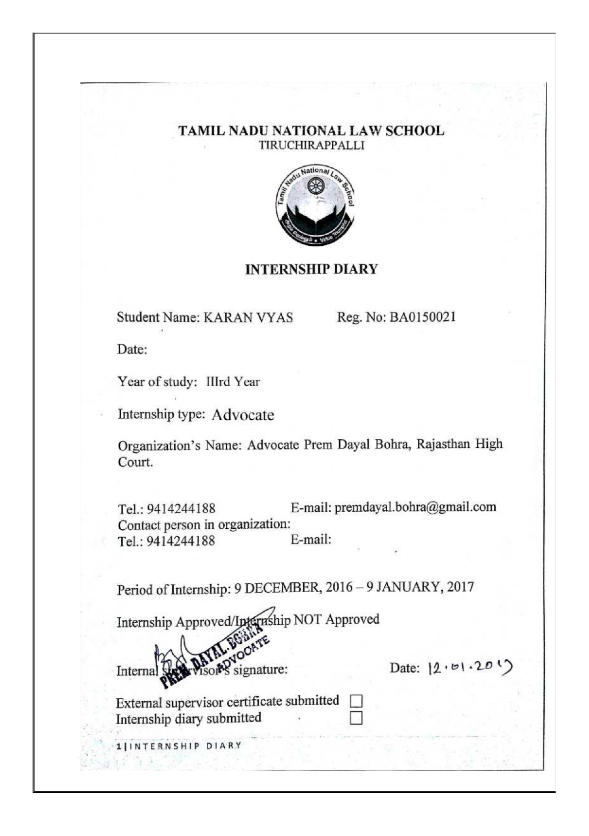 Intern-diary-law - CONTENTS 1. Day wise - Studocu