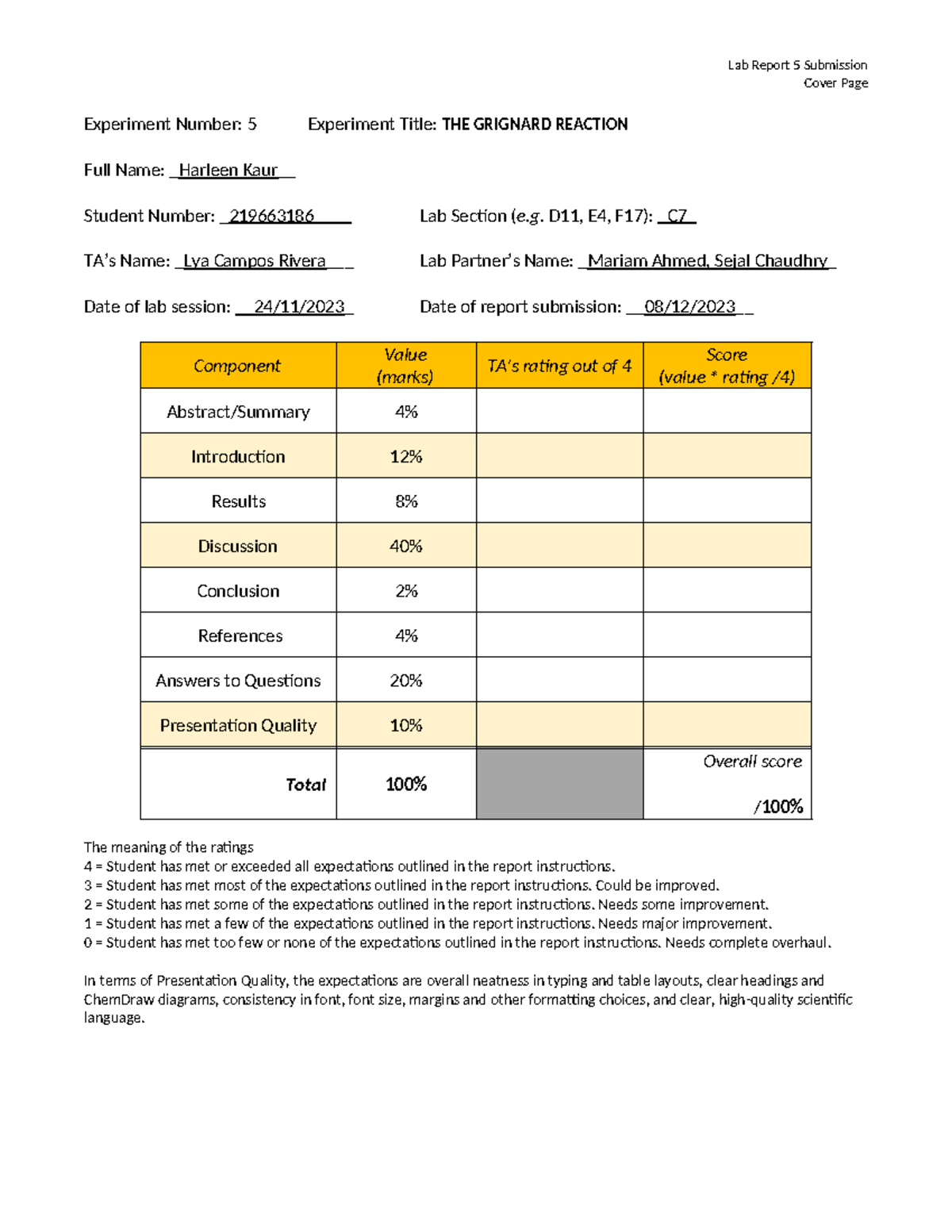 Experiment 5 Cover Page Template - Lab Report 5 Submission Cover Page Experiment Number: 5 - Studocu