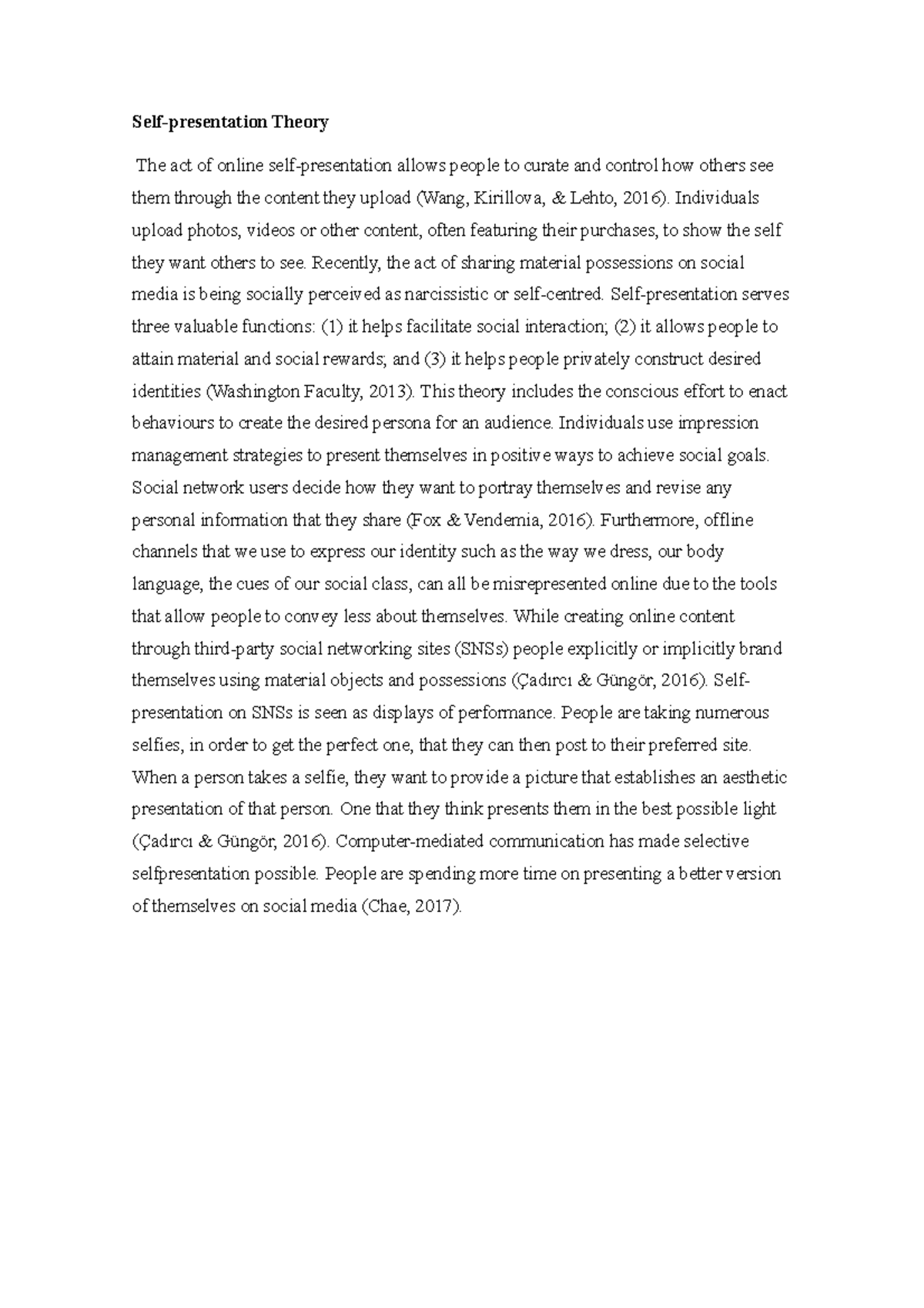 Self presentation theory - Self-presentation Theory The act of online ...