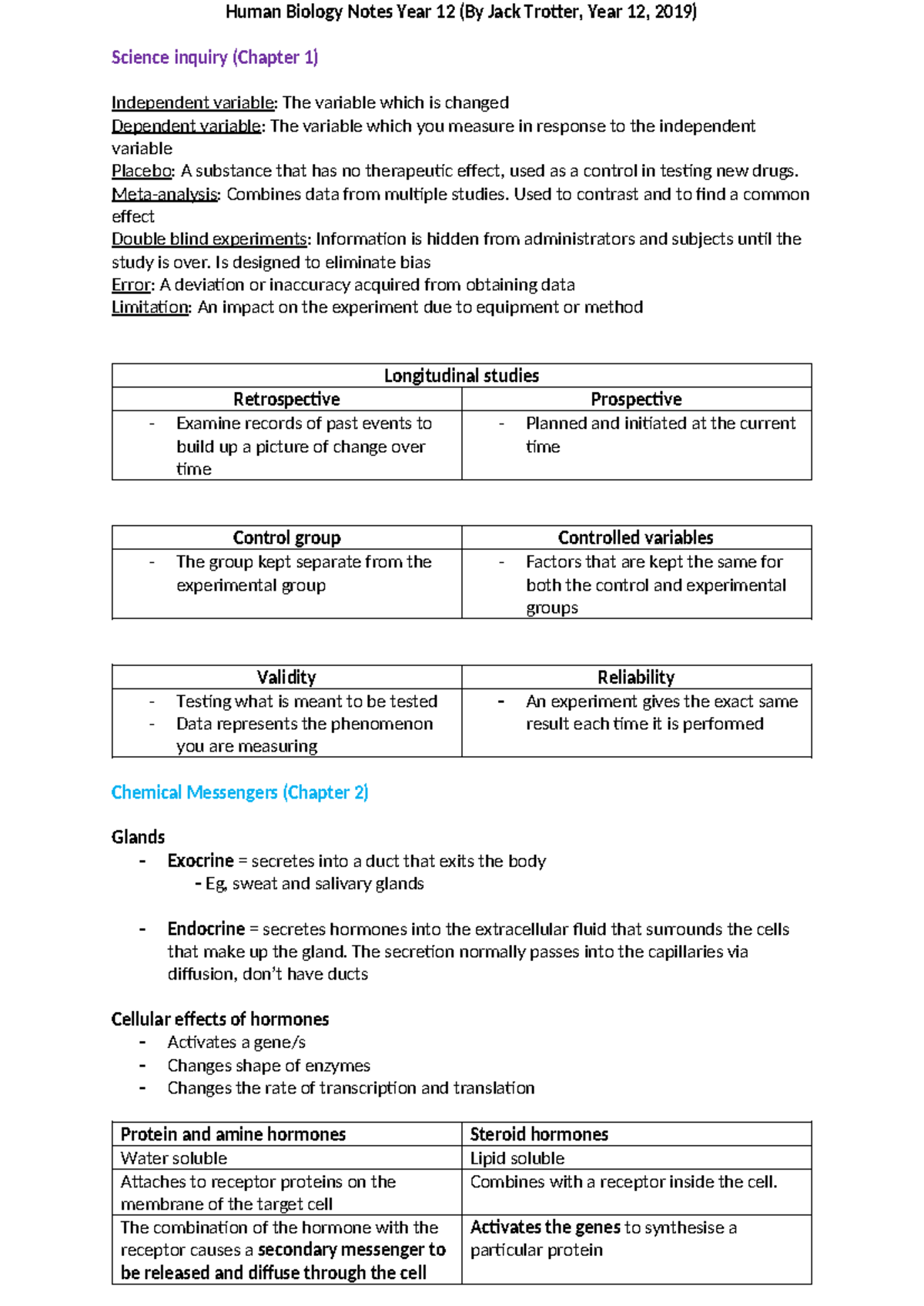 Human Bio Notes All Chap - Human Biology Notes Year 12 (By Jack Trotter ...