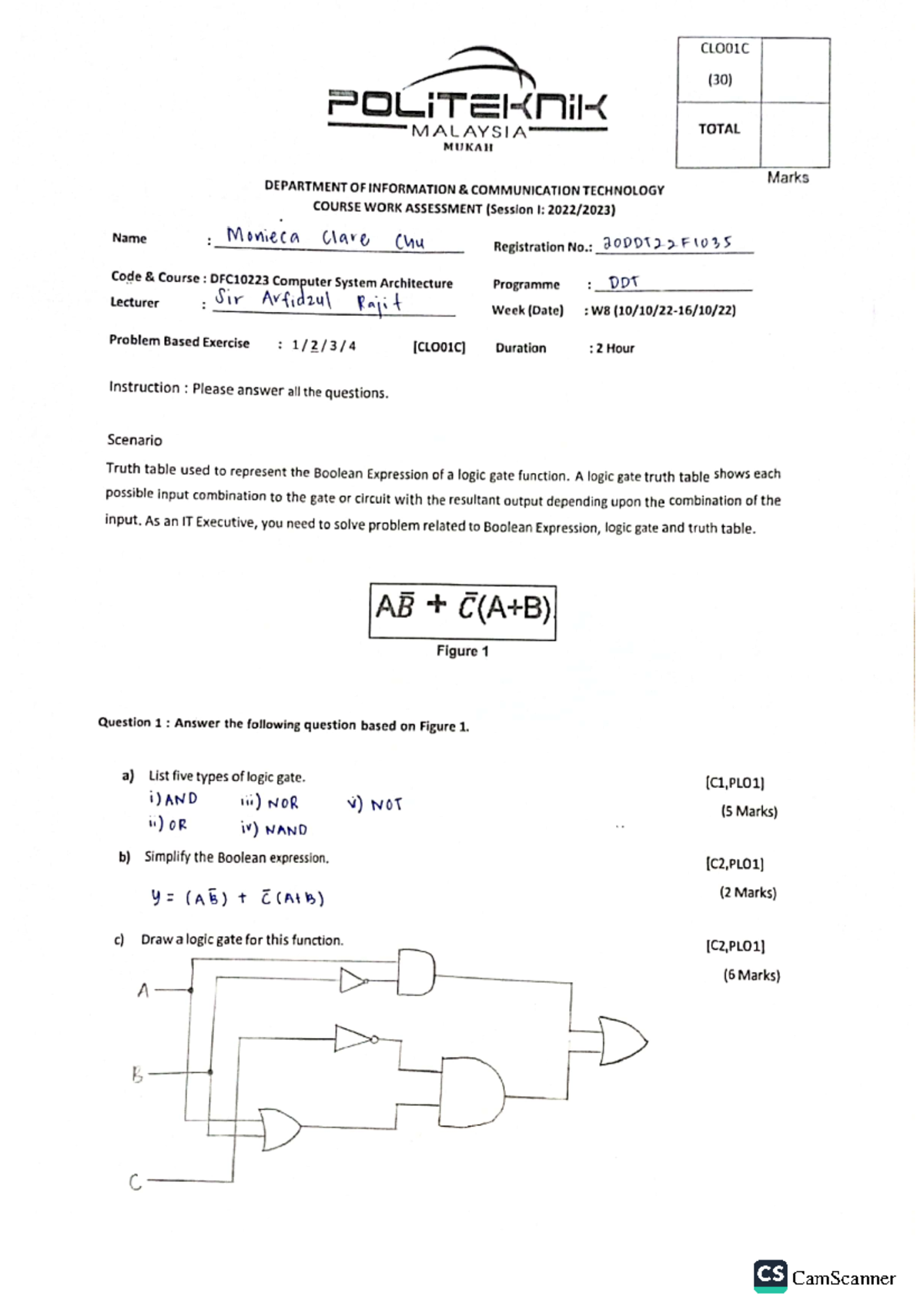 Monieca Clare CHU (PBE2) - Computer System Architecture - CamScanner CamScanner - Studocu