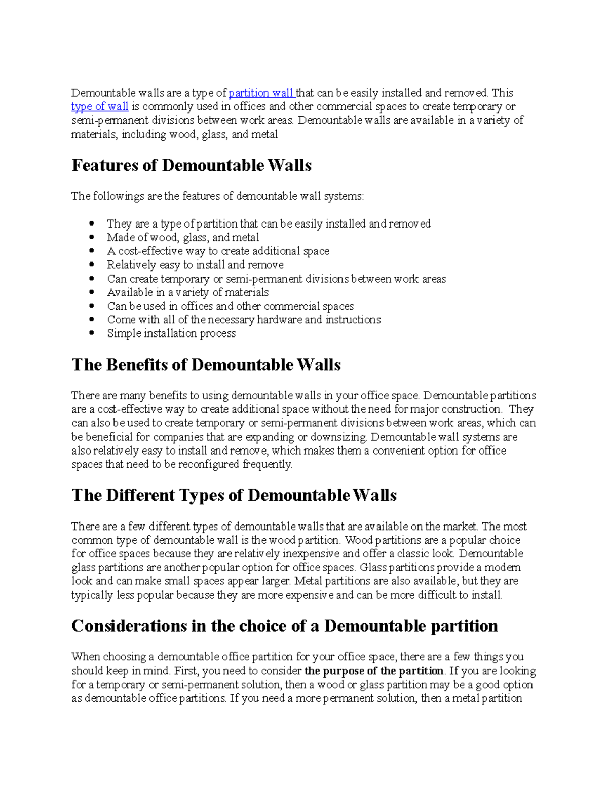 Demountable partitions - Demountable walls are a type of partition wall ...