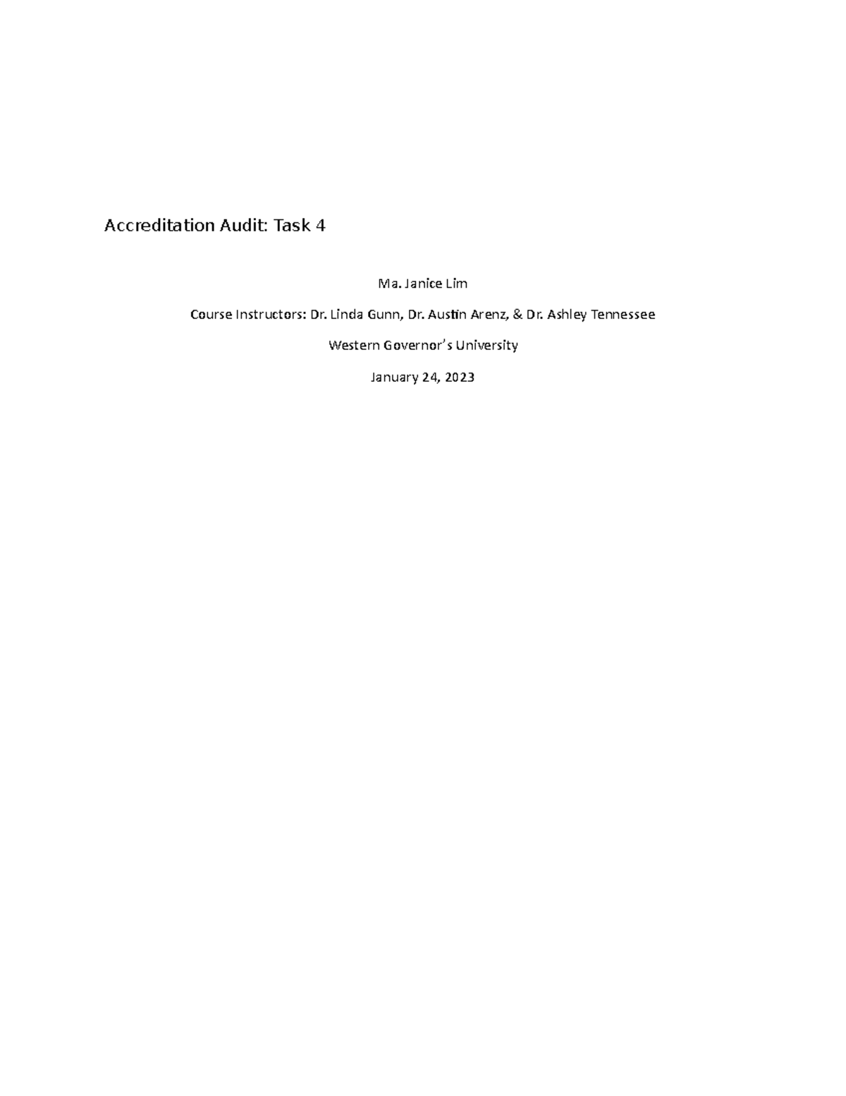 KCMI TAsk 4 - Accreditation Audit - Accreditation Audit: Task 4 Ma ...