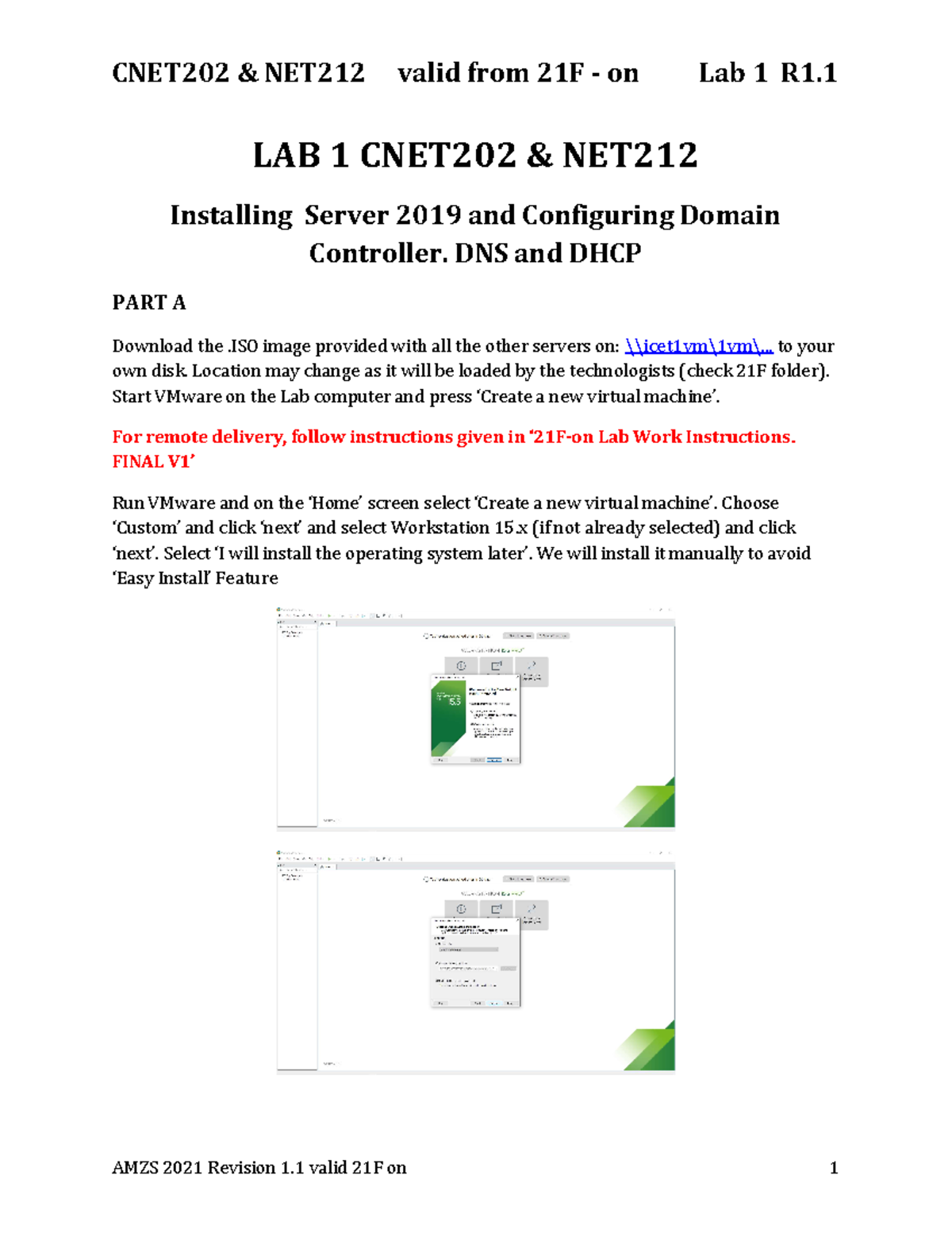 CNET202-Lab1 - Laboratory 1 - LAB 1 CNET202 & NET Installing Server 2019 and Configuring Domain ...