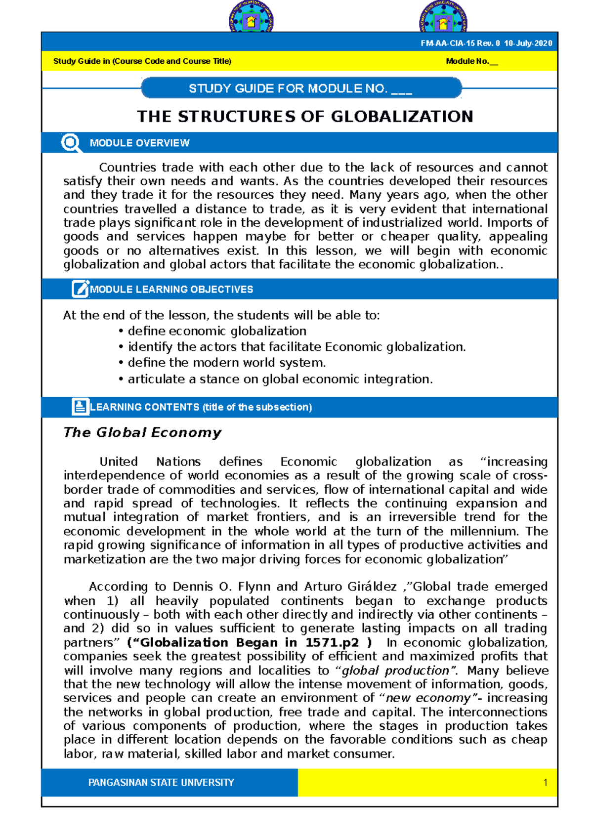 Copy of GE 5 SG 2 - Learning Materials given. - THE STRUCTURES OF GLOBALIZATION MODULE OVERVIEW ...