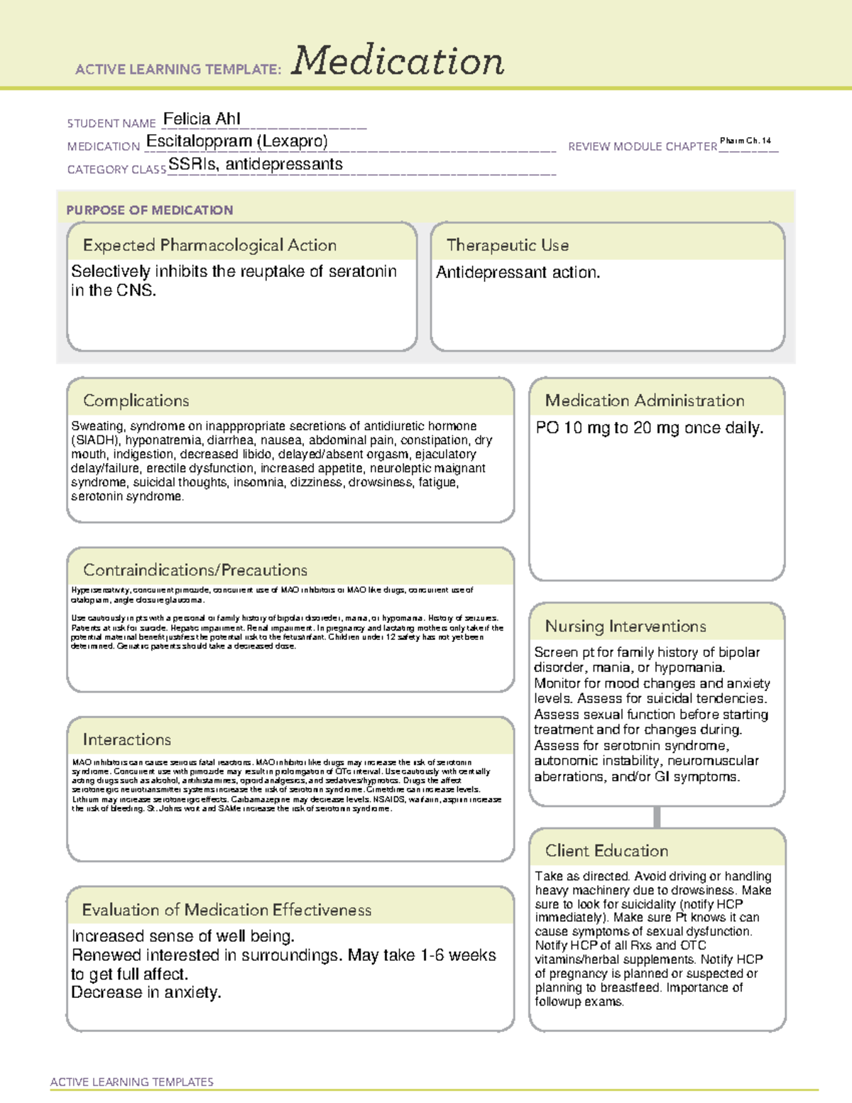 Escitaloppram (Lexapro) - 14 SSRIs, antidepressants Selectively ...