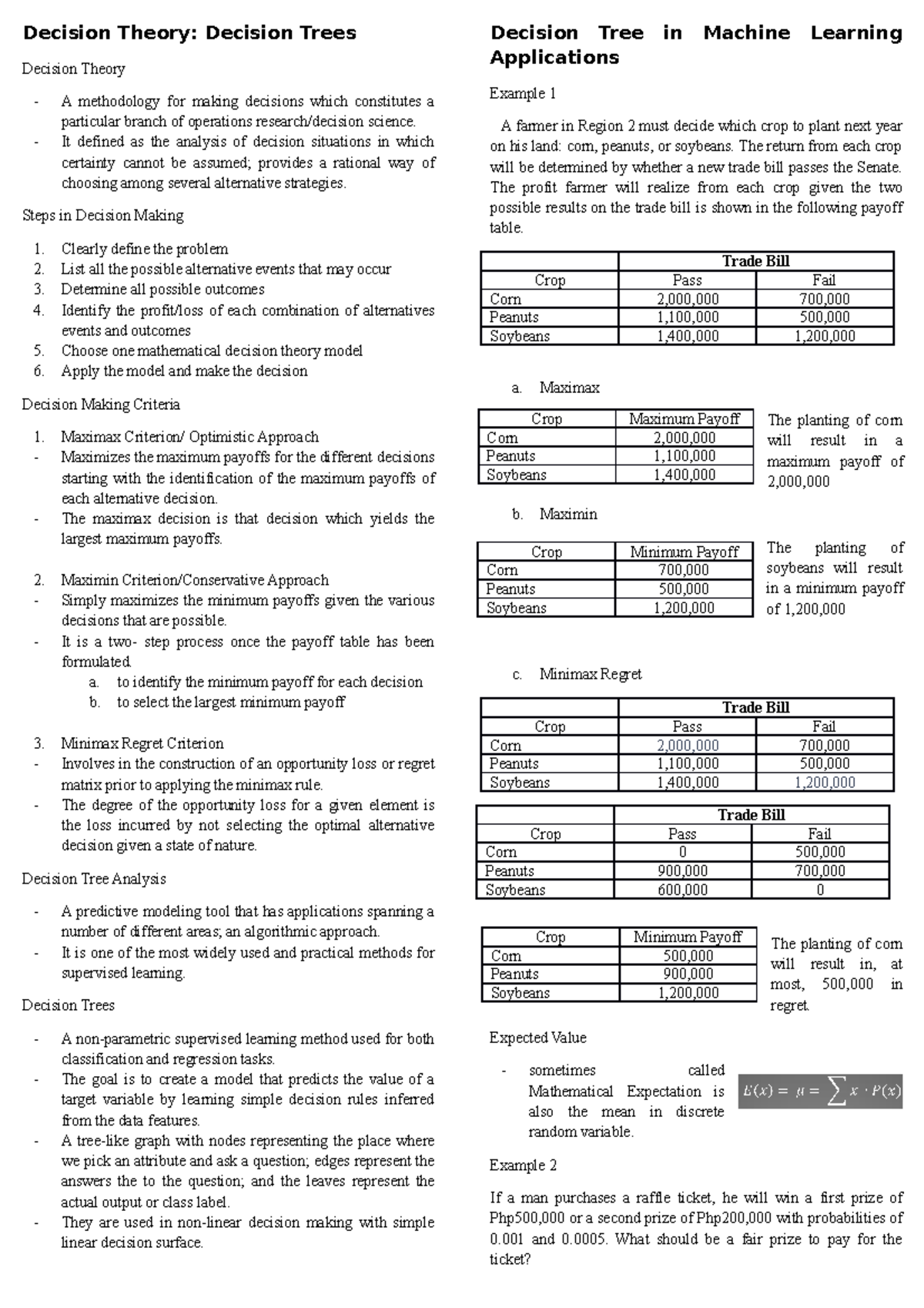 MATH144-2 Module 3 Notes - Decision Theory: Decision Trees Decision ...