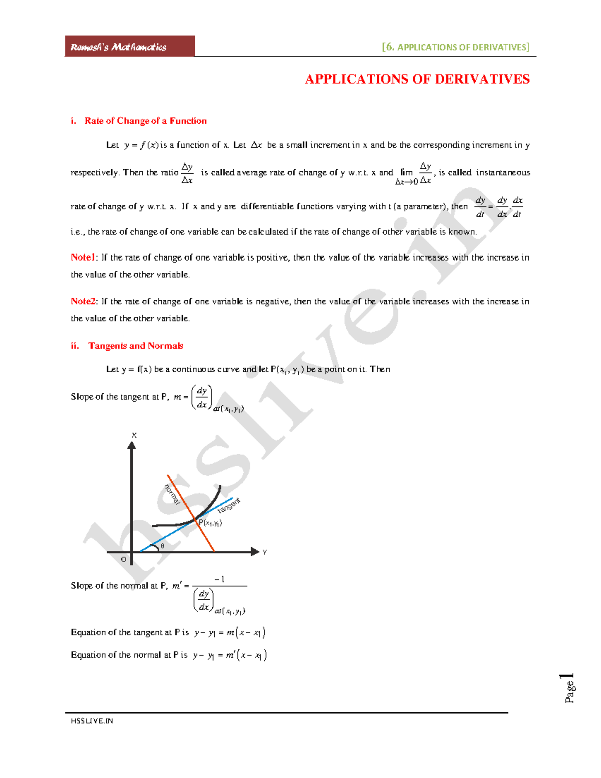 6 Applications of derivatives hsslive - Page 1 APPLICATIONS OF ...