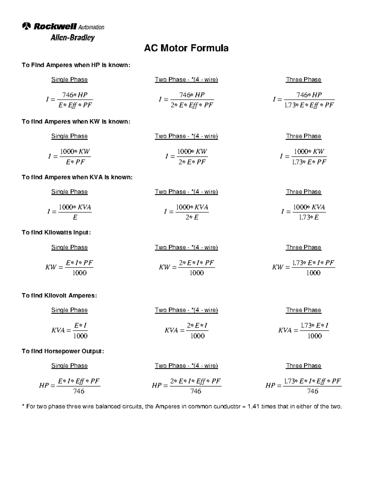 AC Motor Formula - fundamentals - AC Motor Formula To Find Amperes when ...