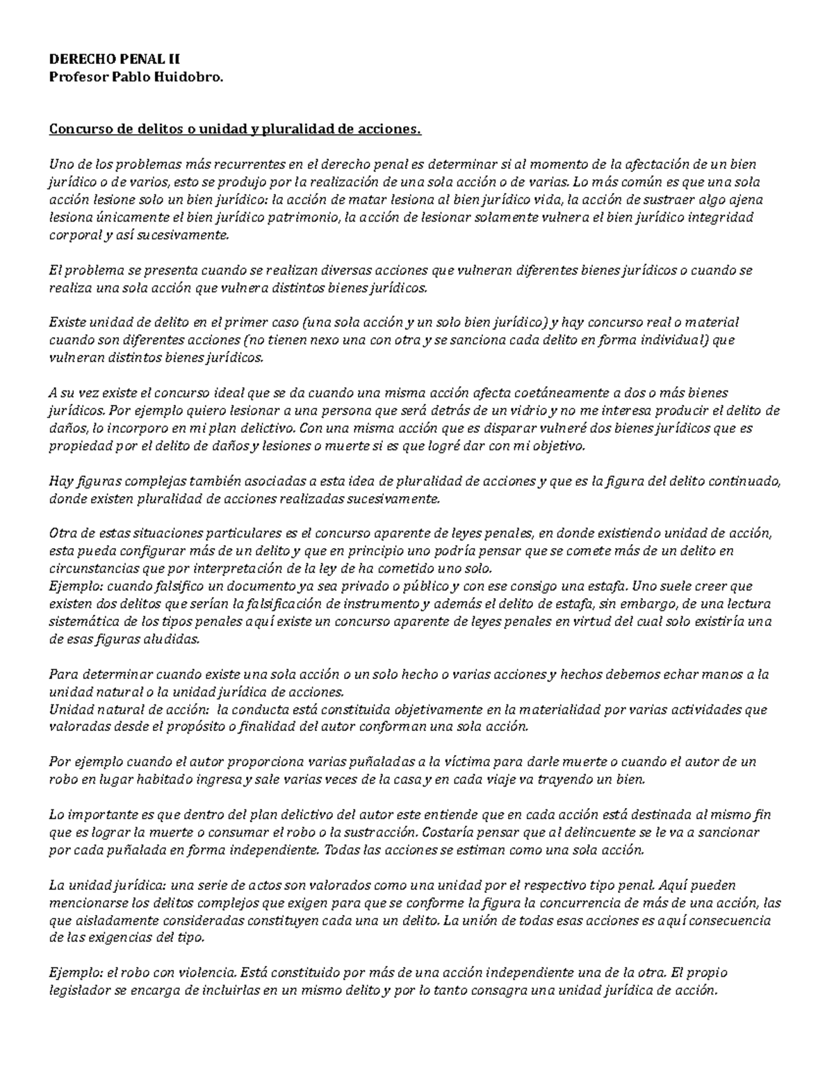 Derecho Penal II pablo - DERECHO PENAL II Profesor Pablo Huidobro ...