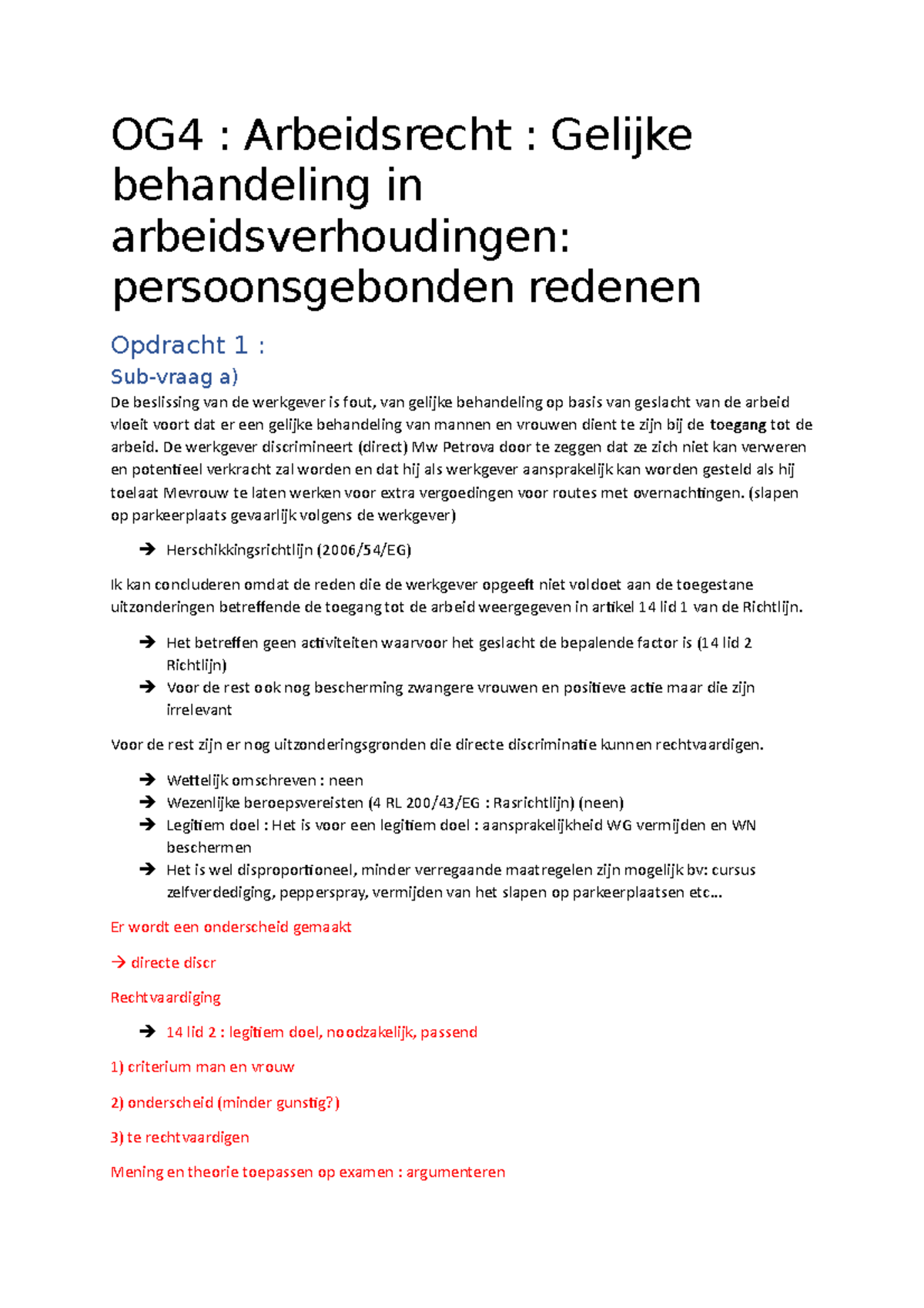 OG4 - OG4 - OG4 : Arbeidsrecht : Gelijke behandeling in ...