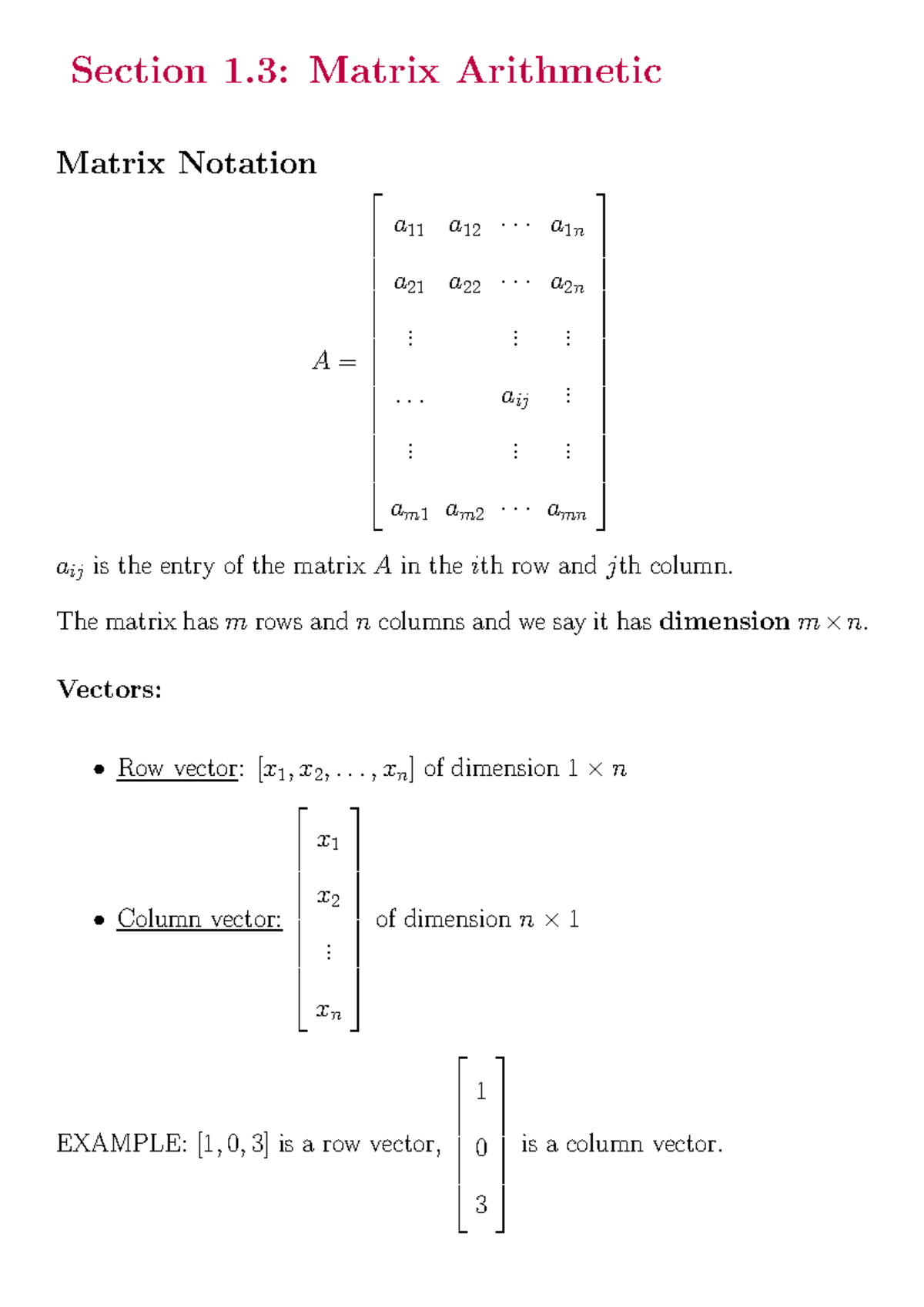 Section 1 - Practice questions - Section 1: Matrix Arithmetic Matrix ...