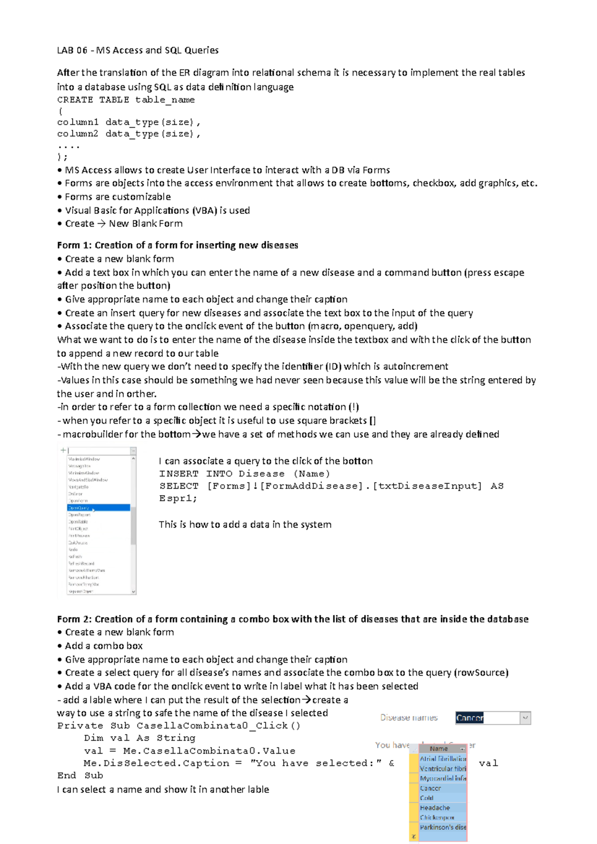 MS Access and SQL queries for practice - LAB 06 - MS Access and SQL ...