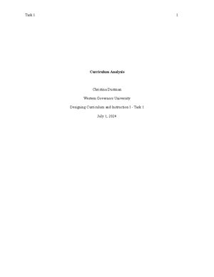 WGU Designing Curriculum and Instruction 1 (D630) - Task 3 Evaluates ...