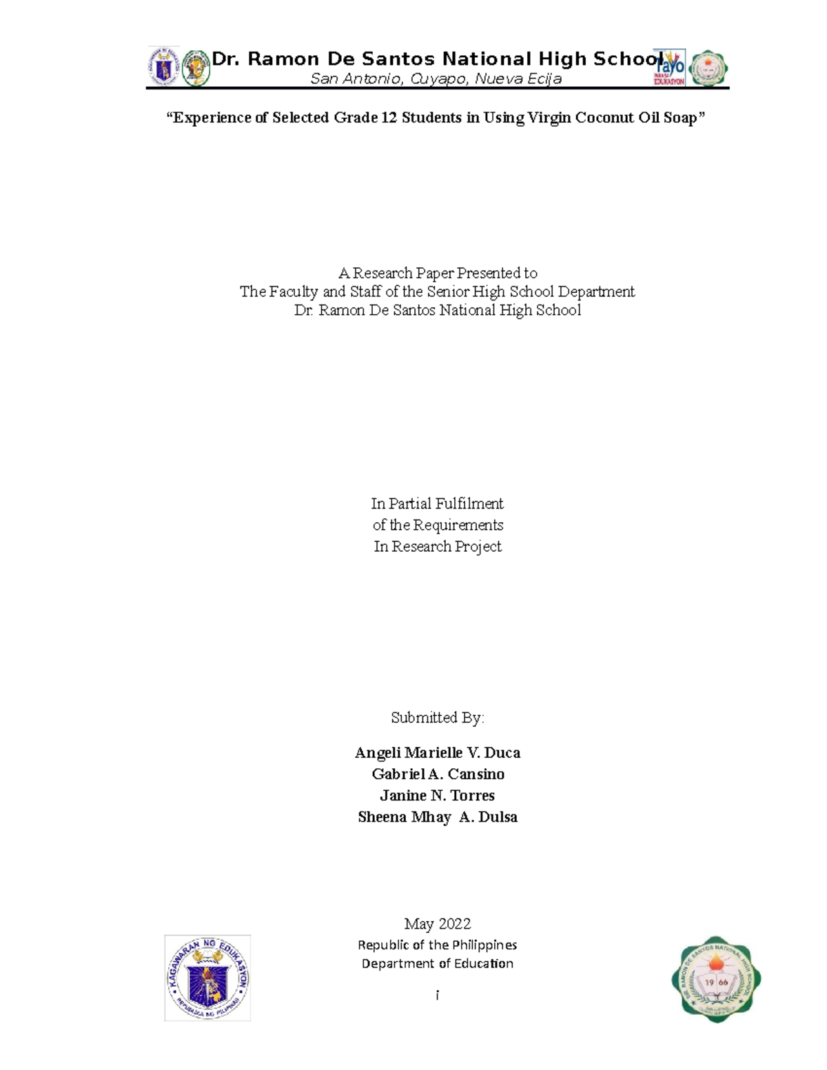 Front PAGE Final soap - essay - San Antonio, Cuyapo, Nueva Ecija ...
