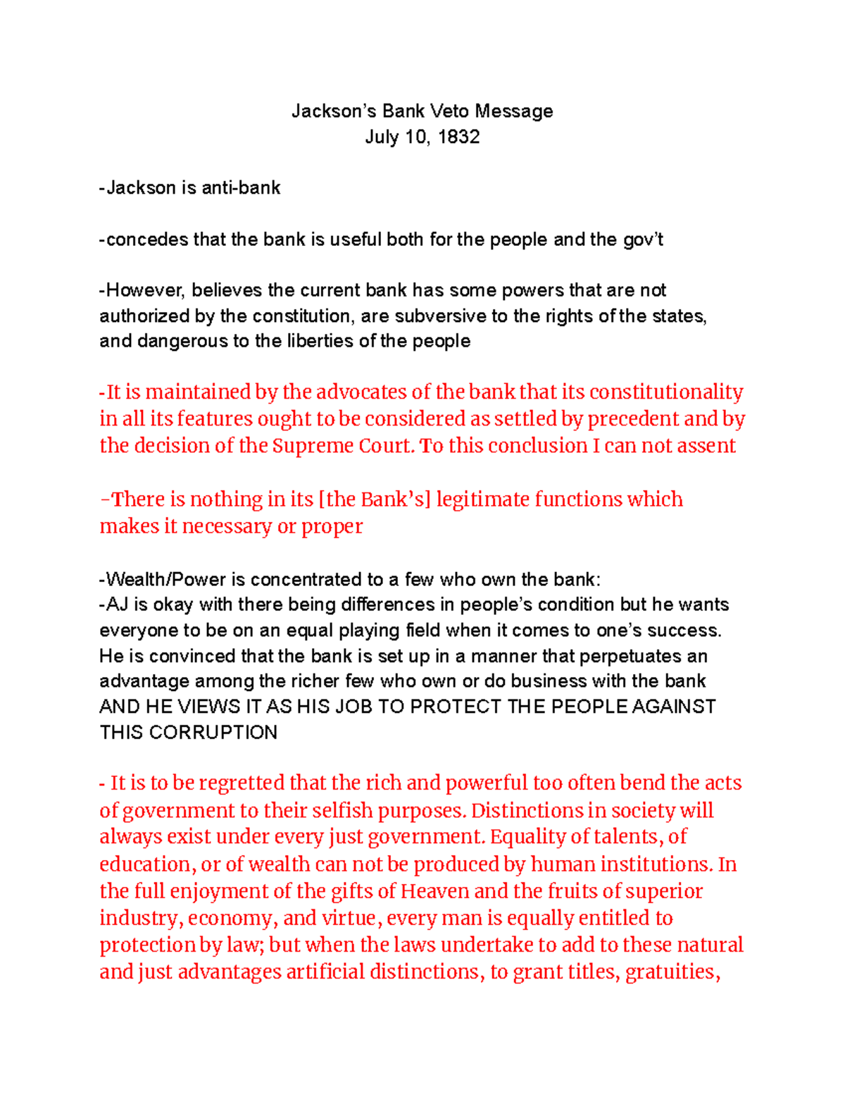 Jackson s Bank Veto Message - Jackson’s Bank Veto Message July 10, 1832 ...
