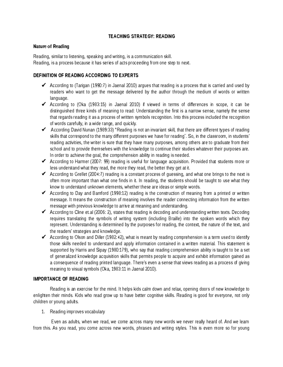 Teaching- Stategy- Reading - TEACHING STRATEGY: READING Nature of ...