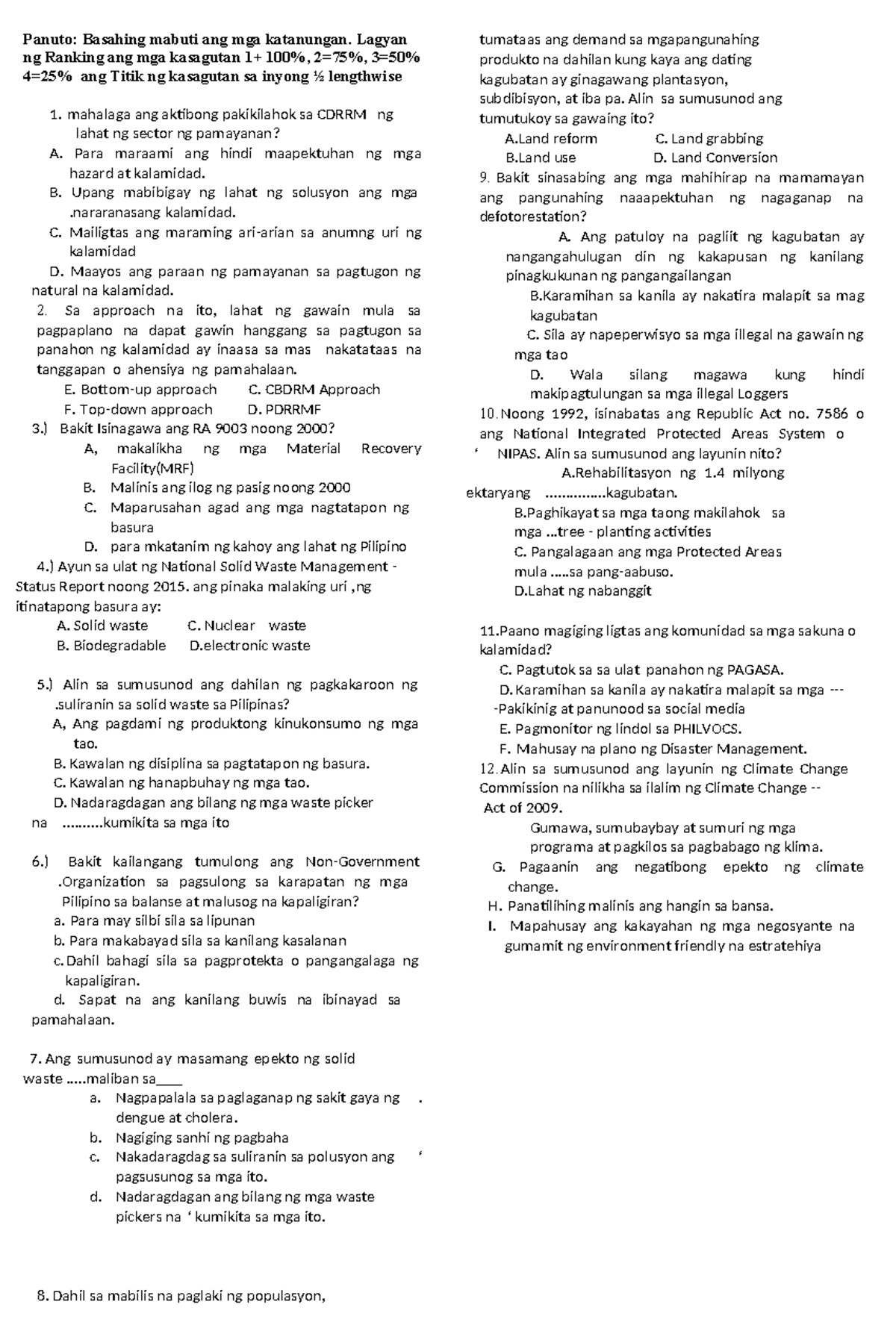 AP10 1st quarter Final Exam review - Panuto: Basahing mabuti ang mga ...