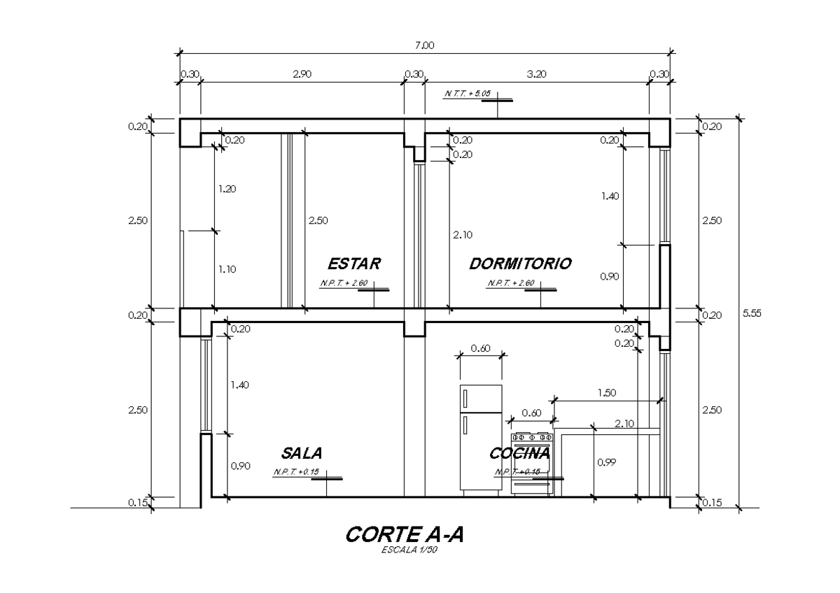 Corte a-a plano 1 - CORTE A-A ####### 7. ESCALA 1/ 0 2 0 2 0. - 5. - 0 ...