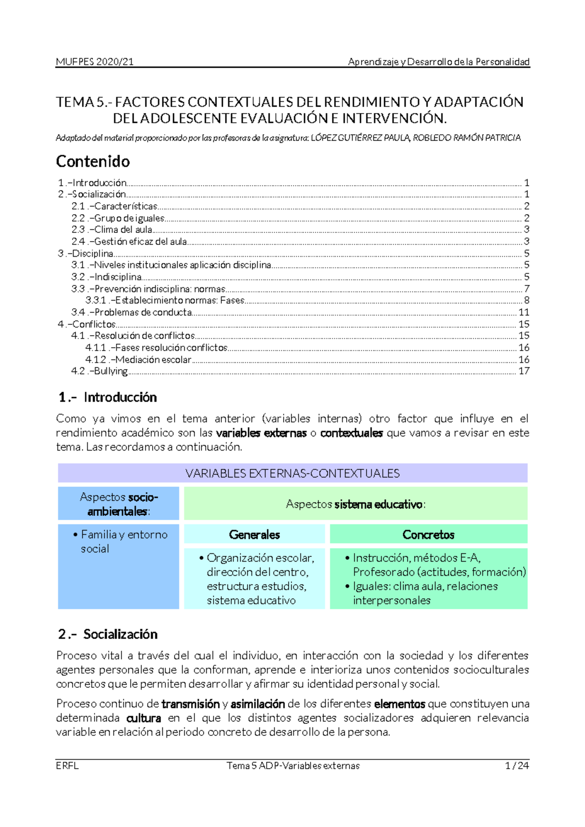 Tema 5 ADP-Variables externas - TEMA 5.- FACTORES CONTEXTUALES DEL ...