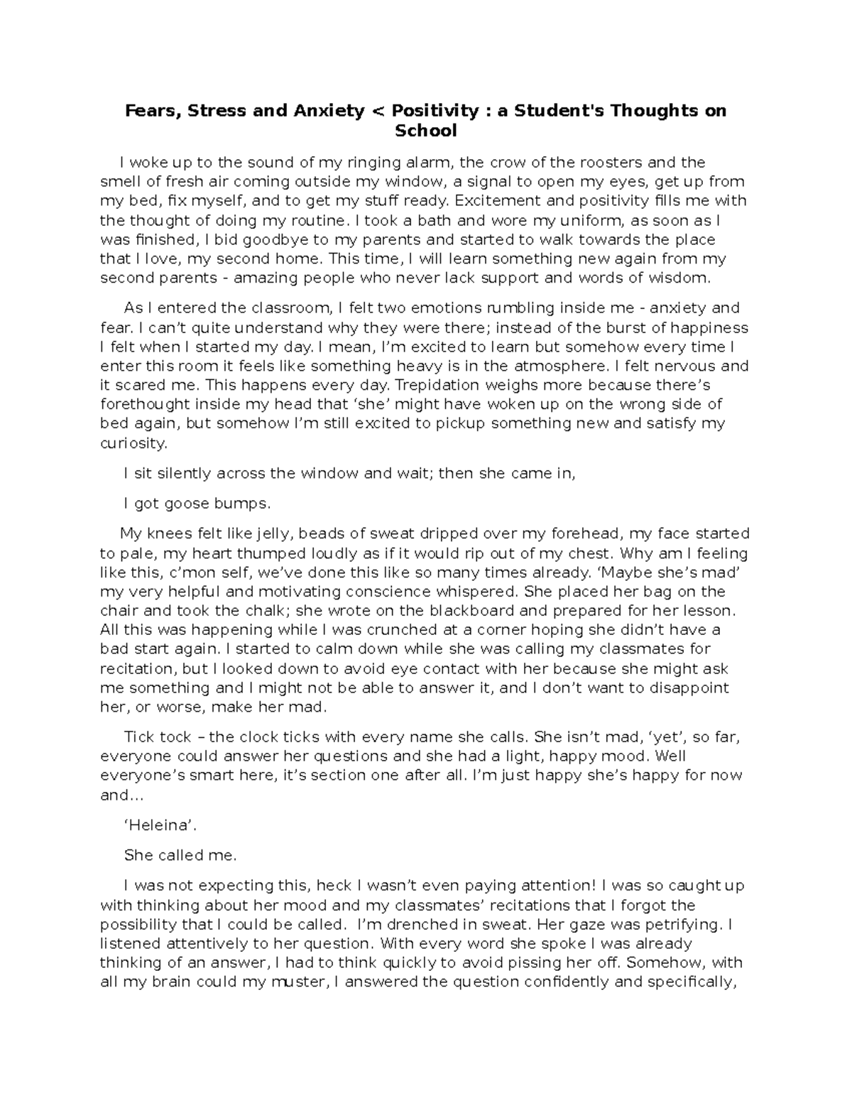 Feature Writing - Fears, Stress and Anxiety