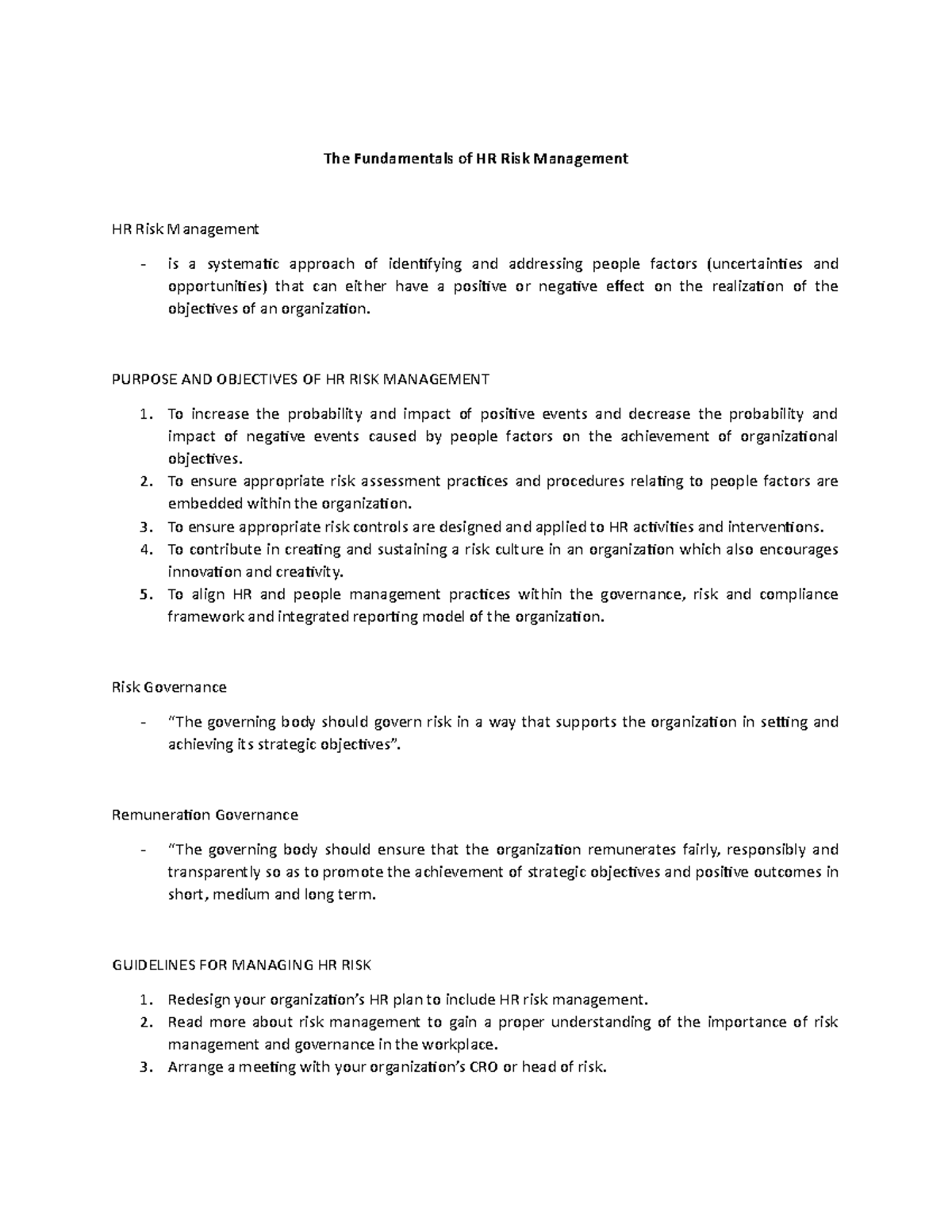 The Fundamentals of HR Risk Management - PURPOSE AND OBJECTIVES OF HR ...