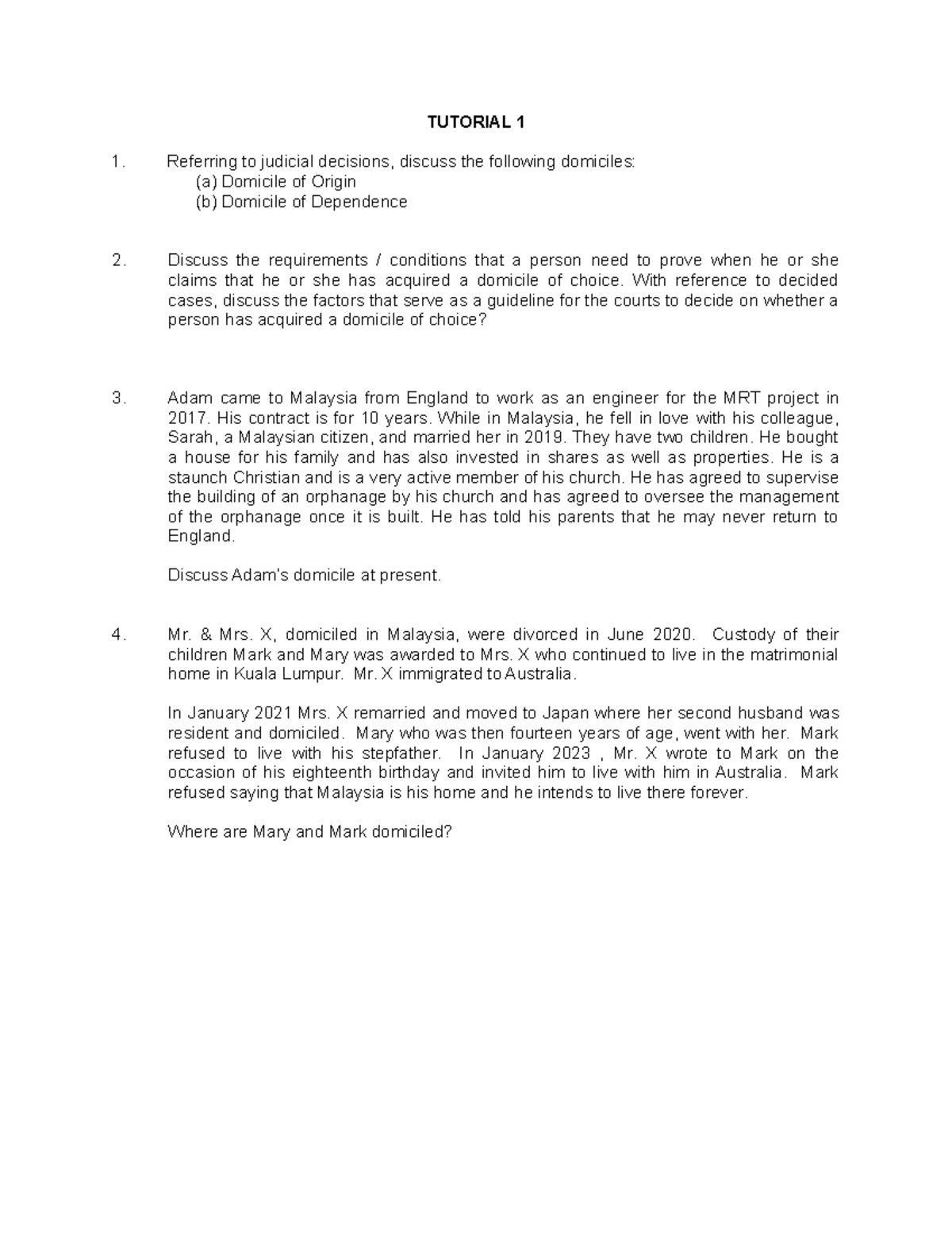 Tutoral 1 - tutorial work work - TUTORIAL 1 Referring to judicial decisions, discuss the ...