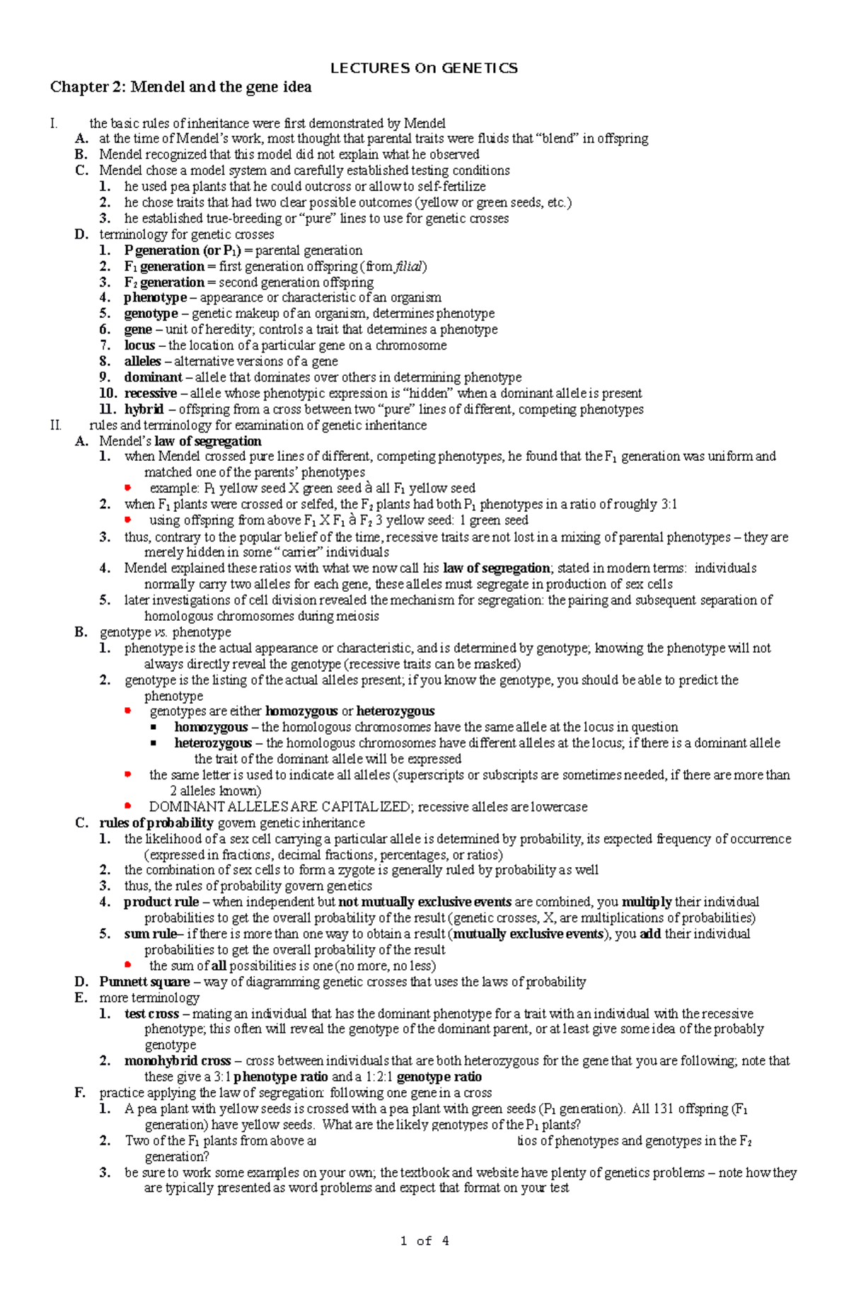 Genetics Introduction LEC - Chapter 2: Mendel and the gene idea I. the ...