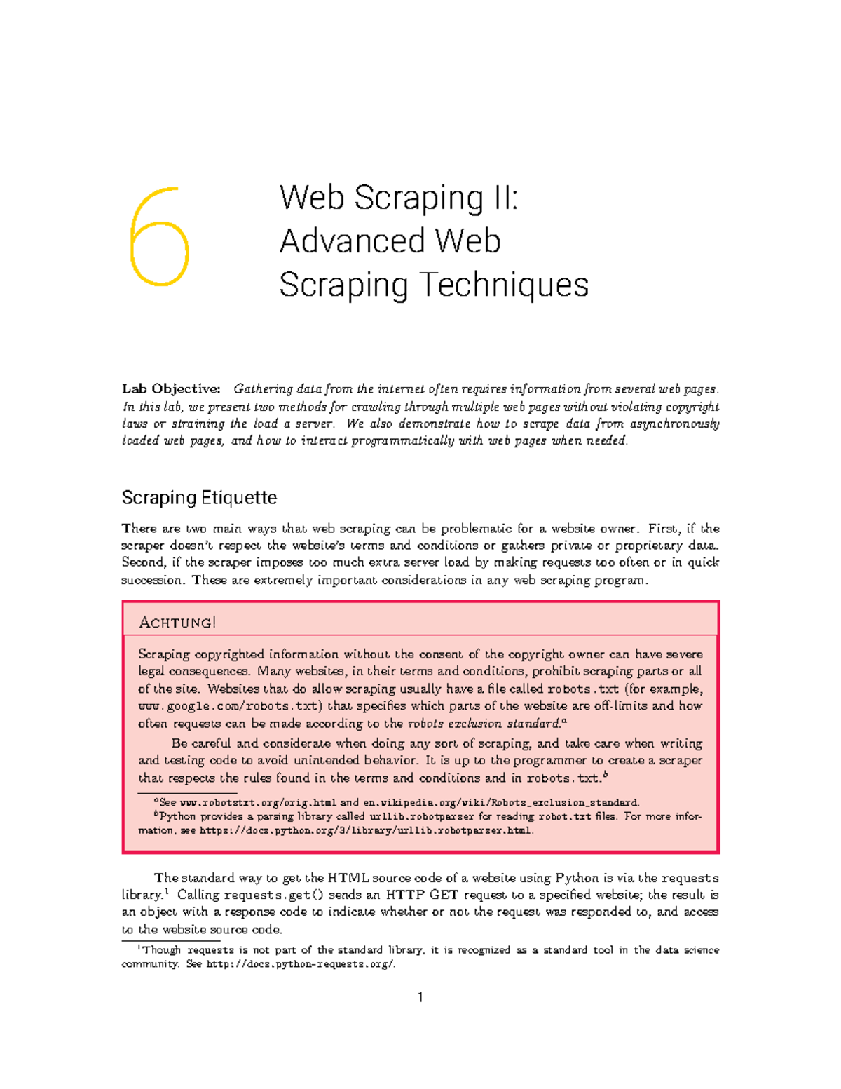 Webscraping 2-pdf - sample - 6 Web Scraping II: Advanced Web Scraping Techniques Lab Objective ...
