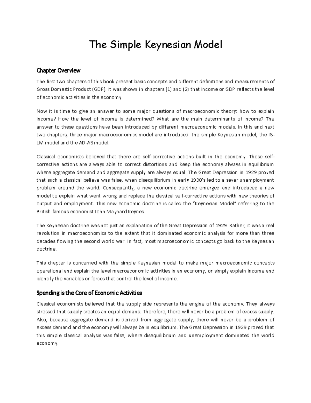 Keynes model - macroeconomics - The Simple Keynesian Model Chapter ...