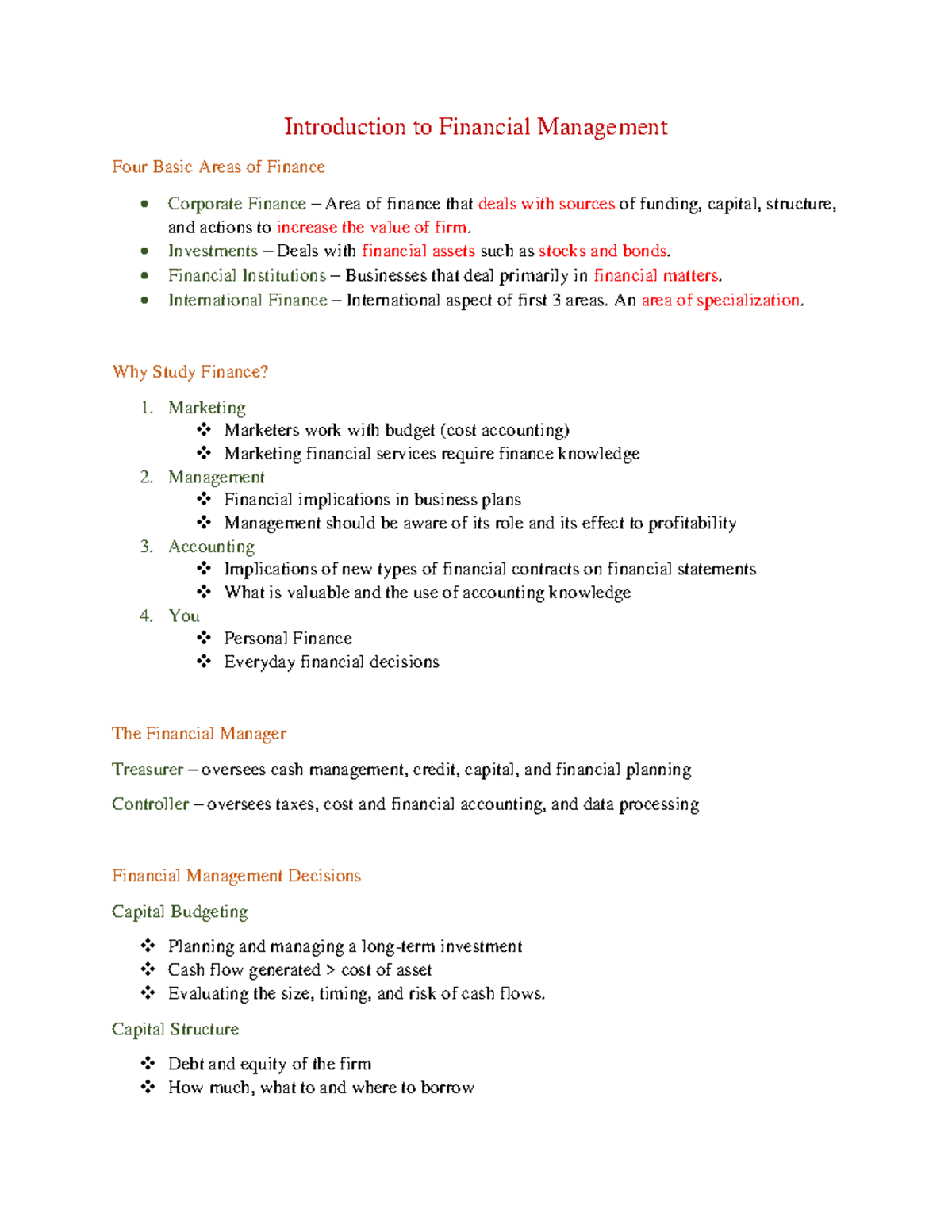 Introduction to Financial Management - Investments – Deals with ...