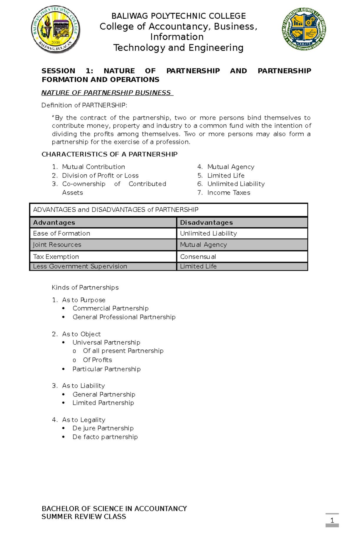 Final Module Summer Review Class A - College of Accountancy, Business ...