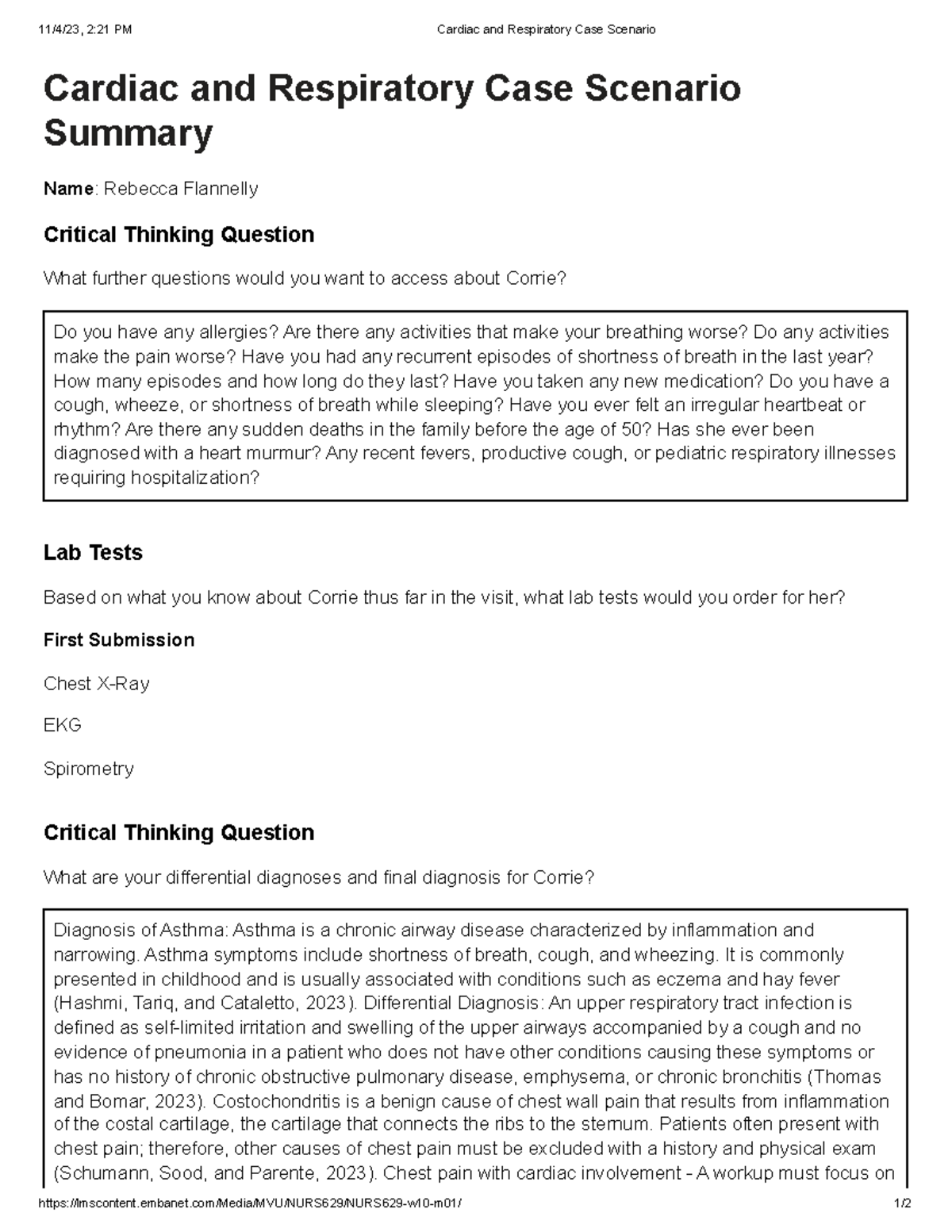 Cardiac and Respiratory Case Scenario - 11/4/23, 2:21 PM Cardiac and ...