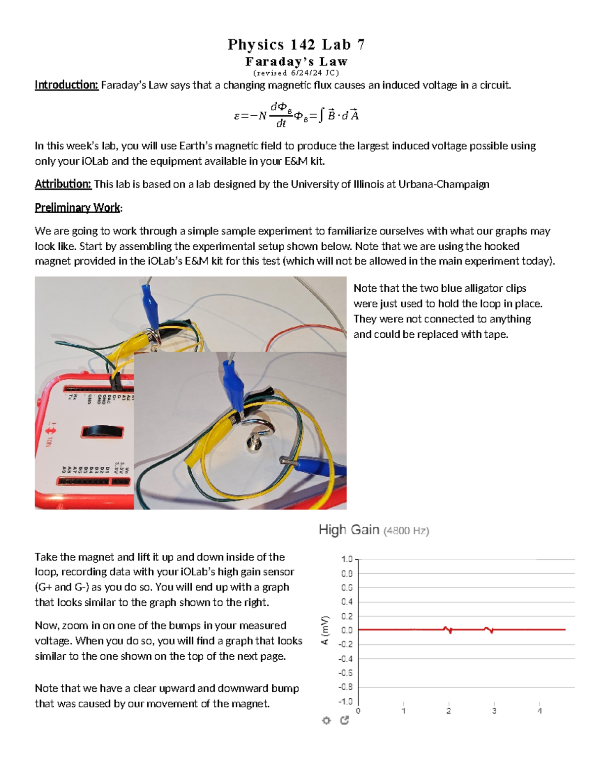 Physics 142 Lab 7 - Faraday's Law - Faraday’s Law ( r e v i s e d 6 / 2 4 / 2 4 J C ...